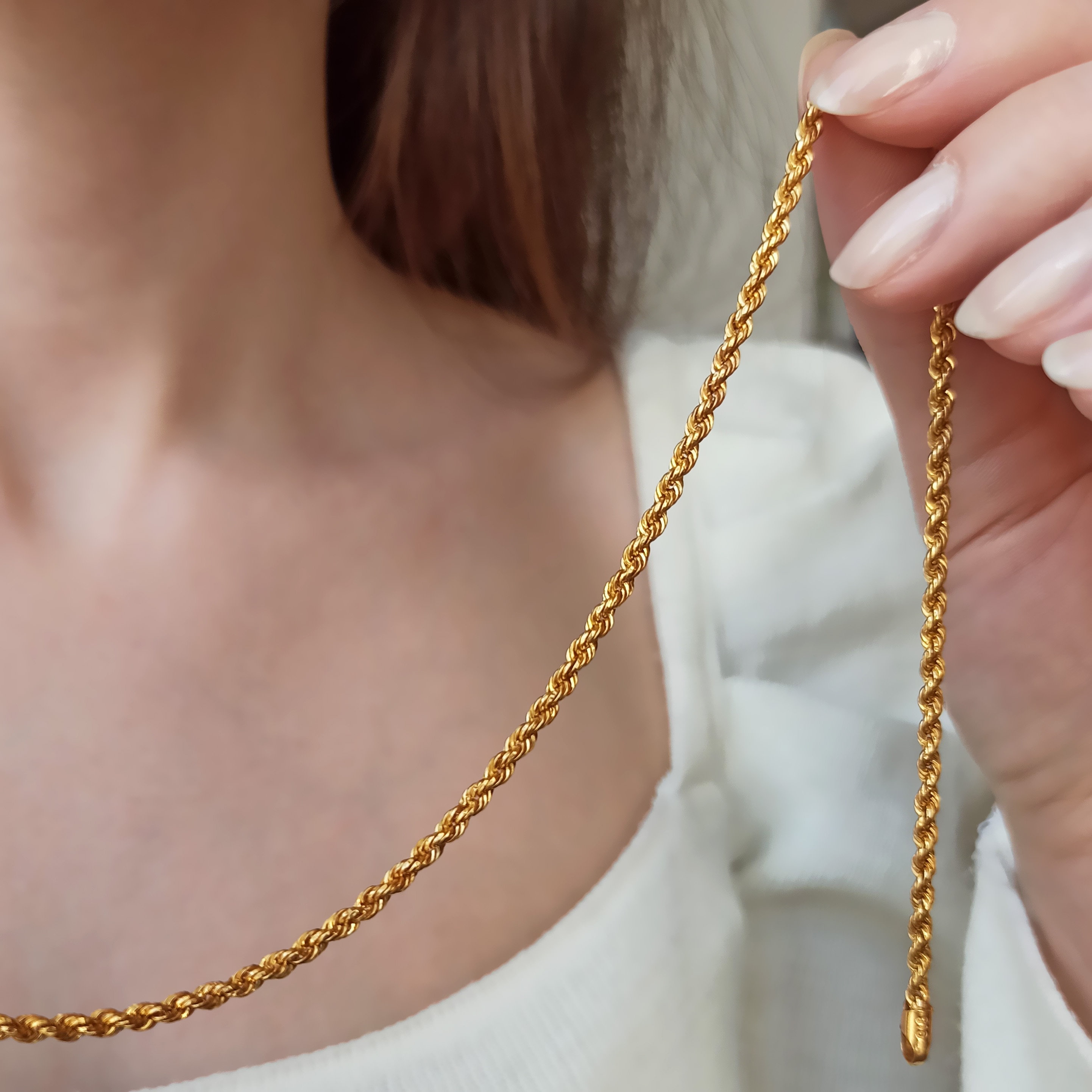 Rope Chain Necklace in 22k Solid Gold Real Gold Unisex Rope - Etsy