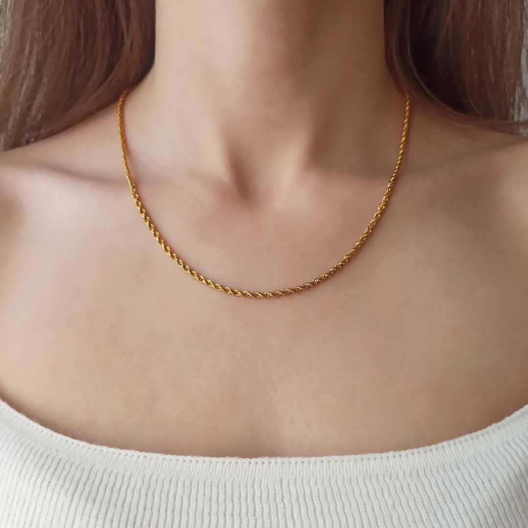 Rope Chain Necklace in 22k Solid Gold, Real Gold Unisex Rope Chain ...