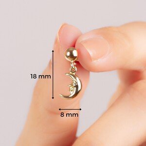 14k Solid Gold Moon Earrings, Moon Face Stud Earrings, Celestial ...