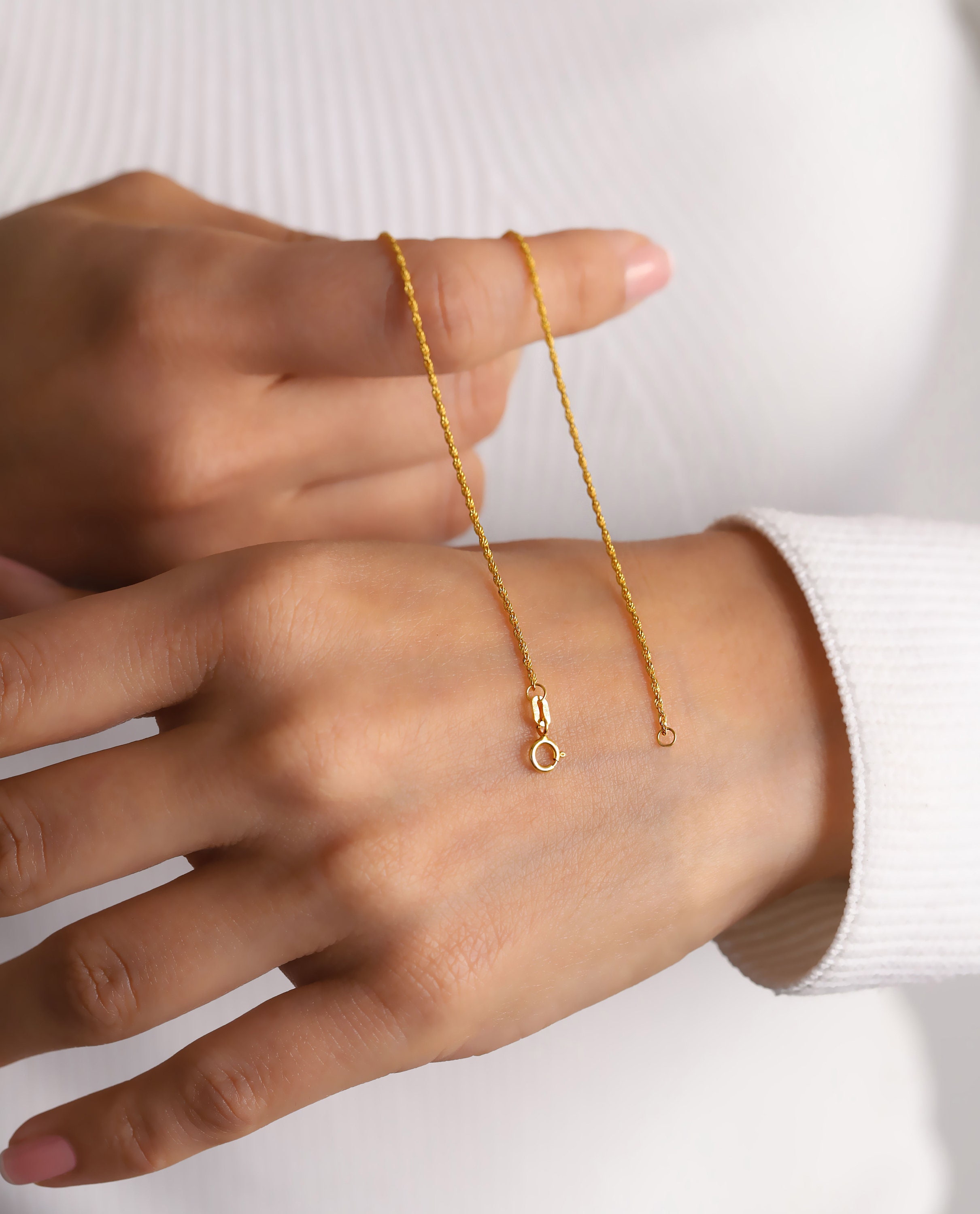 Rope Chain in 14k Solid Gold, Twisted Gold Chain, Thin Chain Necklace ...