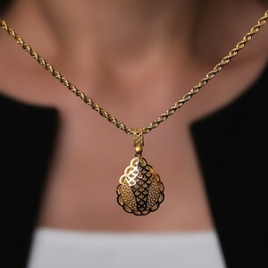 Locket Necklace in 22k Solid Gold, Real Gold Patterned Drop Pendant ...