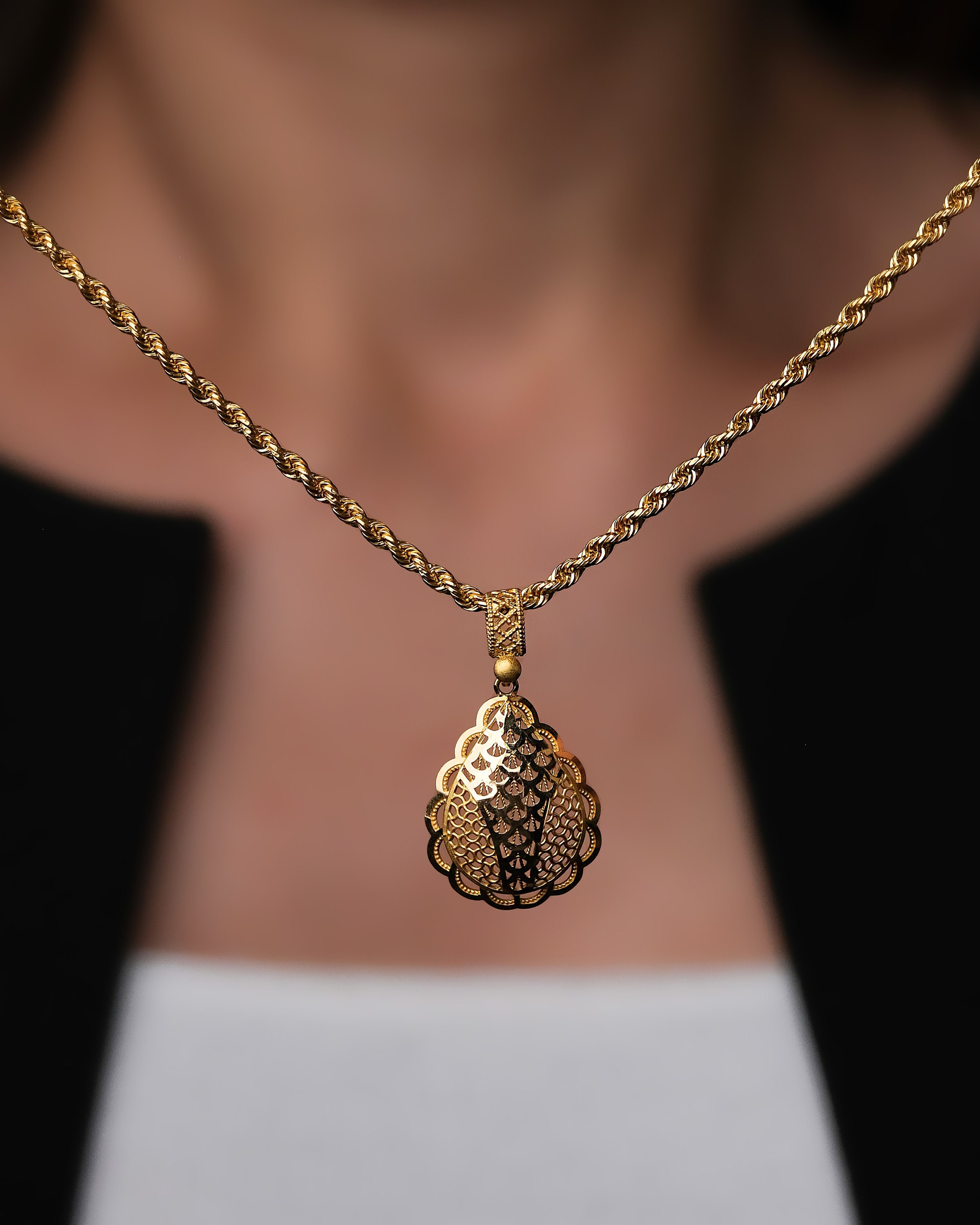 Locket Necklace in 22k Solid Gold Real Gold Patterned Drop - Etsy