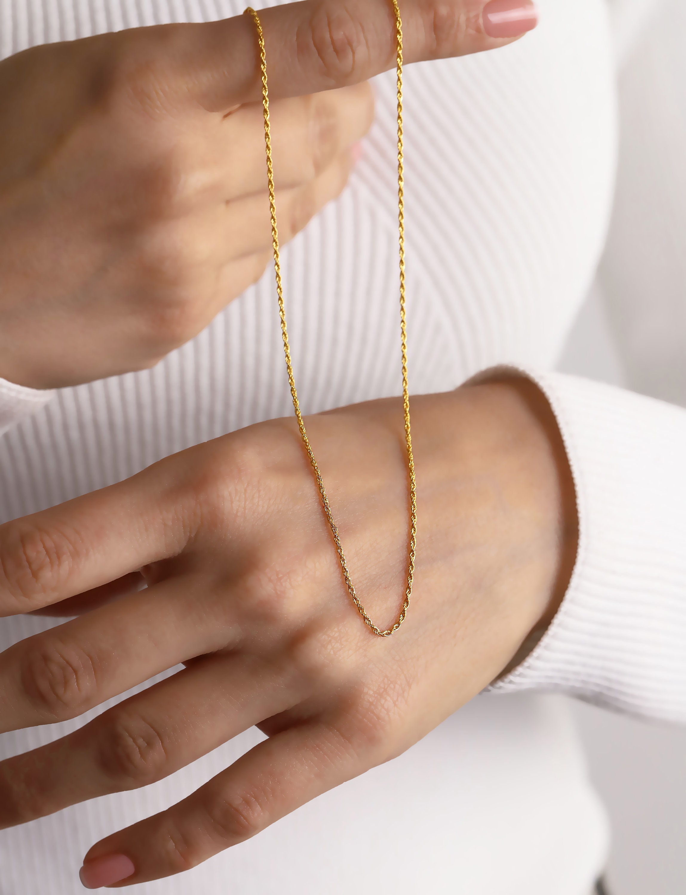 Rope Chain in 14k Solid Gold, Twisted Gold Chain, Thin Chain Necklace ...