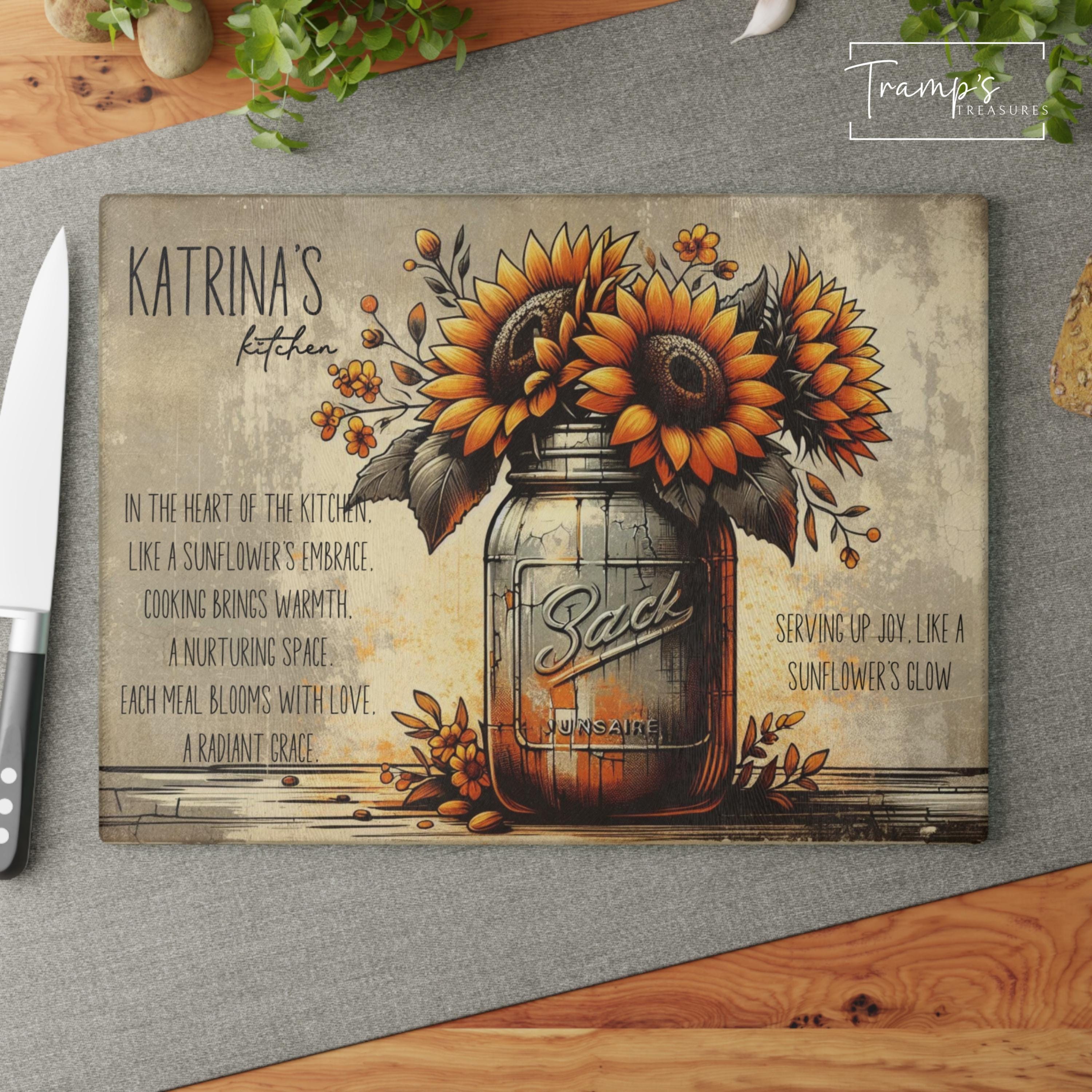 Personalized Sunflower Mason Jar Cutting Board - Etsy