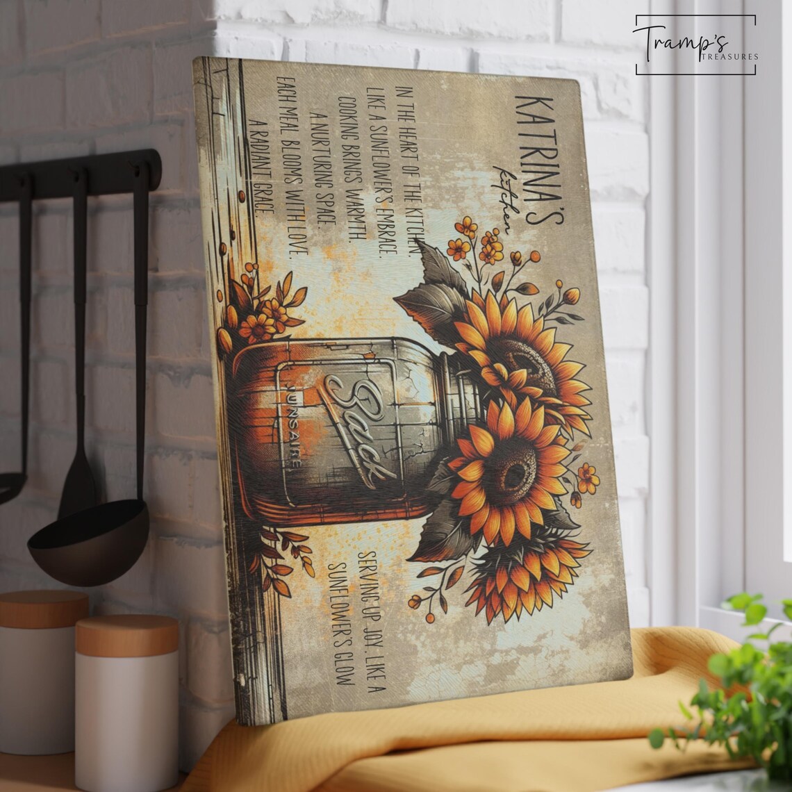 Personalized Sunflower Mason Jar Cutting Board - Etsy