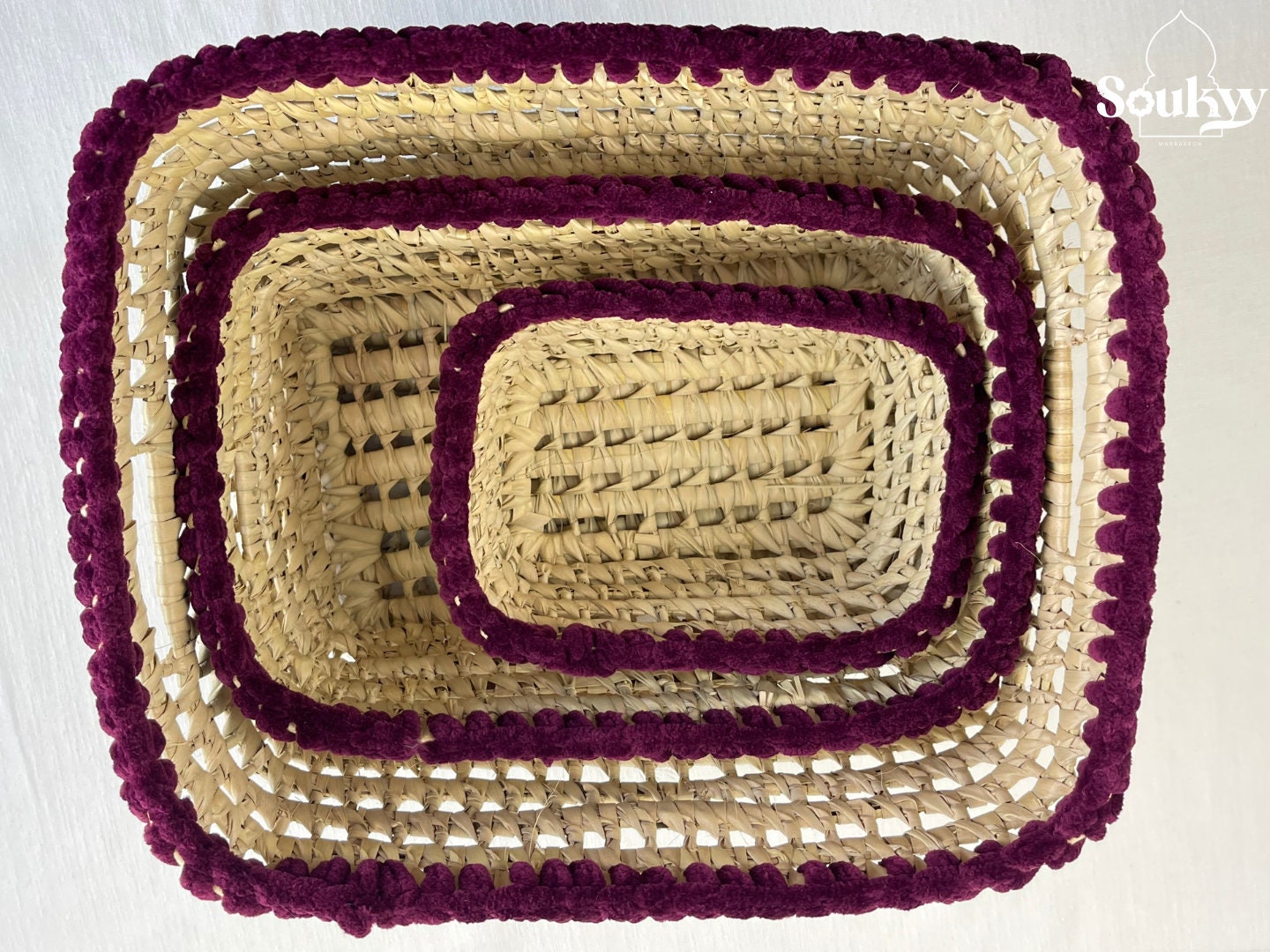 Square Storage Baskets Decoration Baskets Fluffy Dark Burgundy set of 3 ...