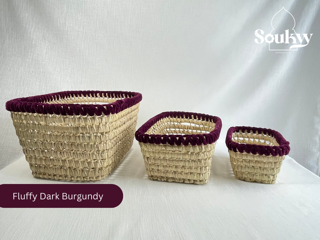 Square Storage Baskets Decoration Baskets Fluffy Dark Burgundy set of 3 ...