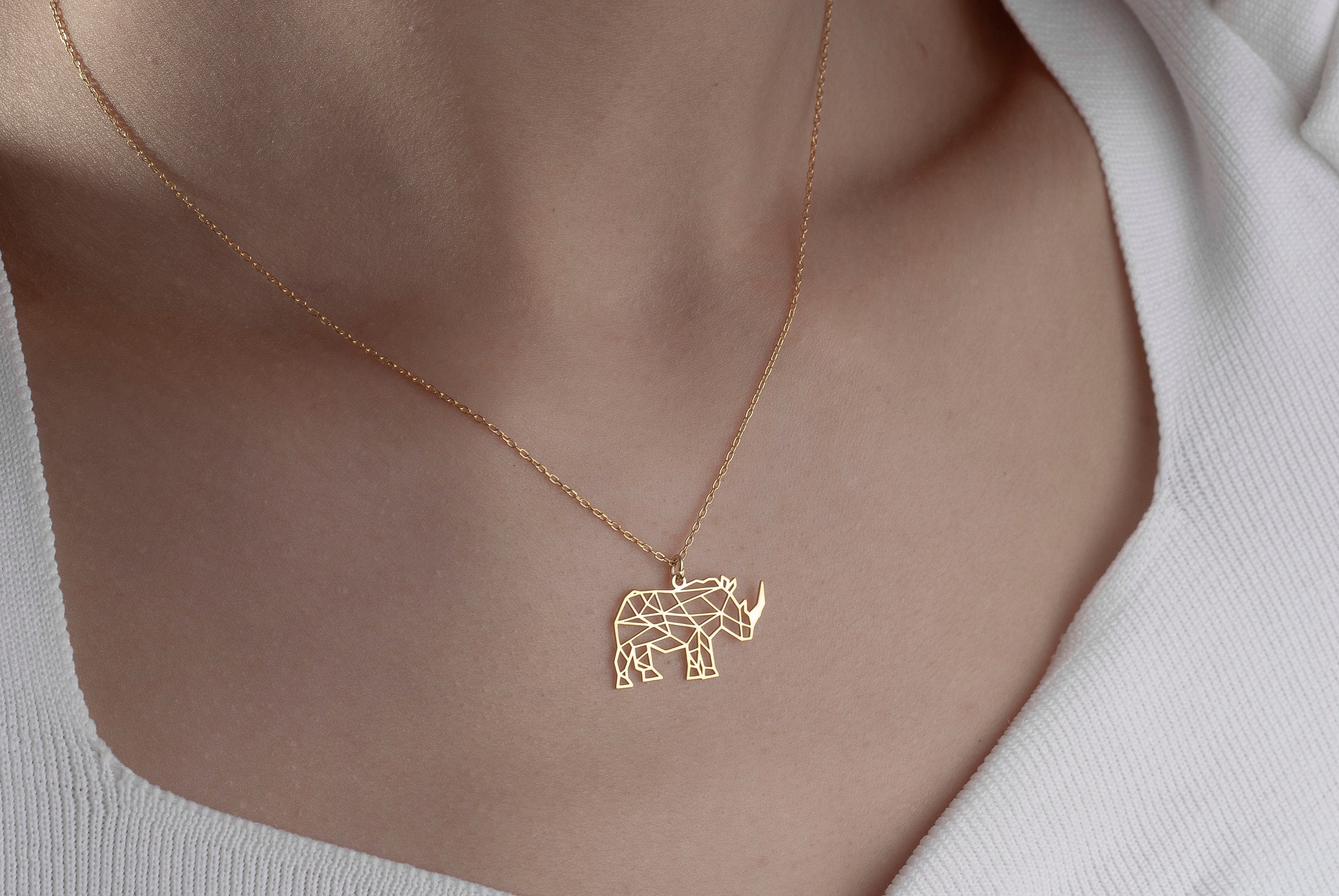 Dainty Rhino Necklace, Rhino Jewelry, Rhino Gifts, Safari Necklace, Rhinoceros Pendant, Animal ...