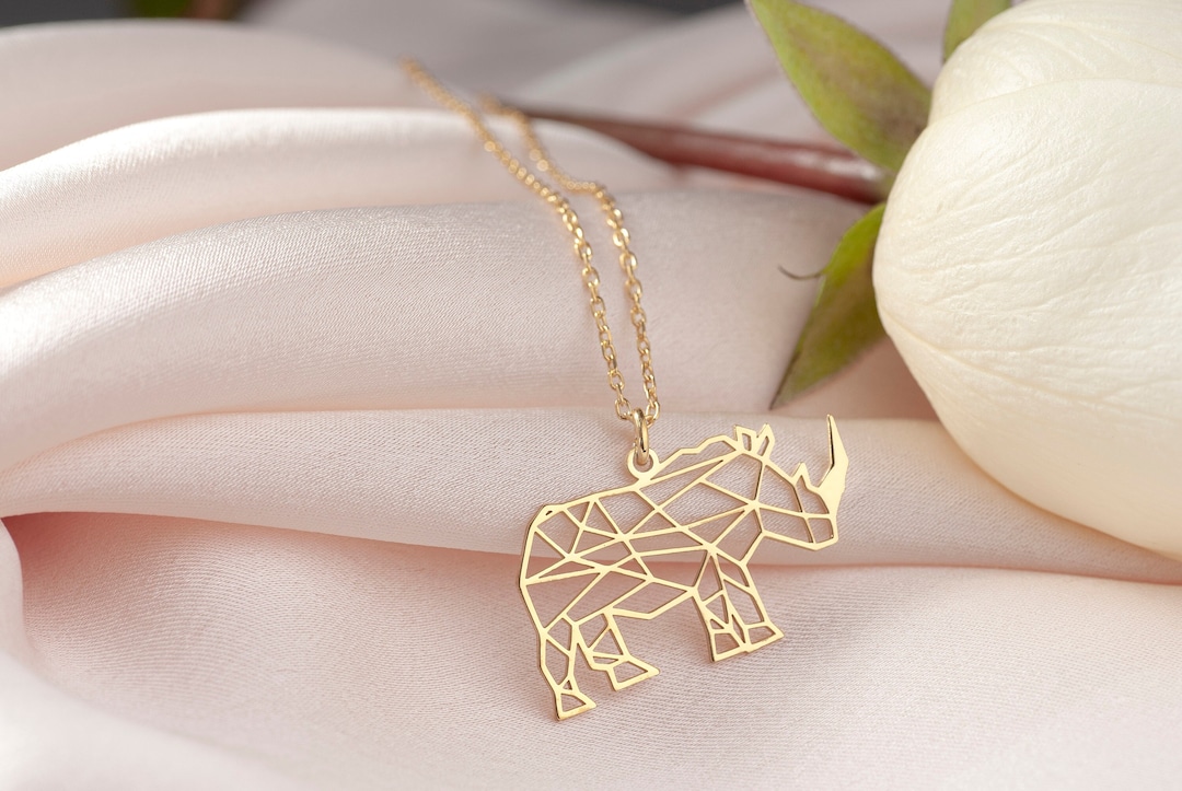Dainty Rhino Necklace, Rhino Jewelry, Rhino Gifts, Safari Necklace, Rhinoceros Pendant, Animal ...