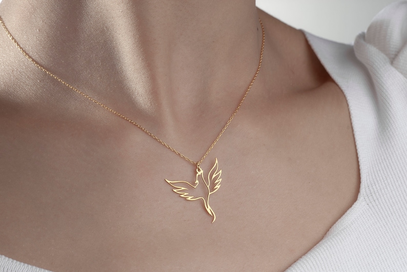 Dainty Phoenix Necklace, Dragon Pendant, Phoenix Charm, Phoenix Rising ...