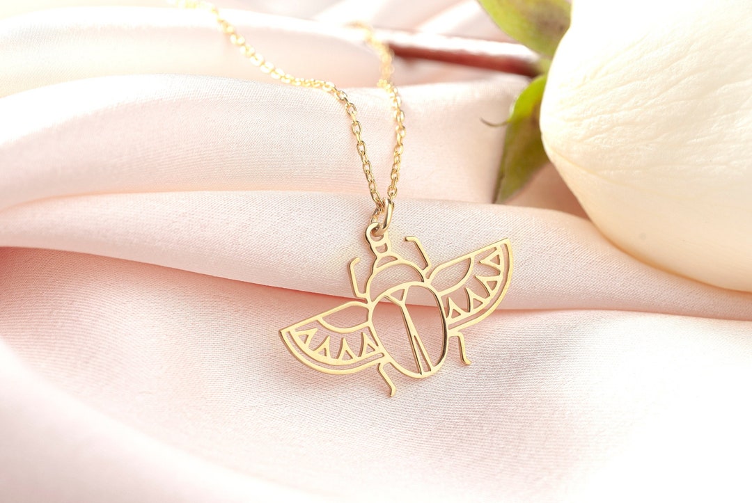 Dainty Beetle Necklace, Insect Pendant Sterling Silver, Scarab Necklace ...