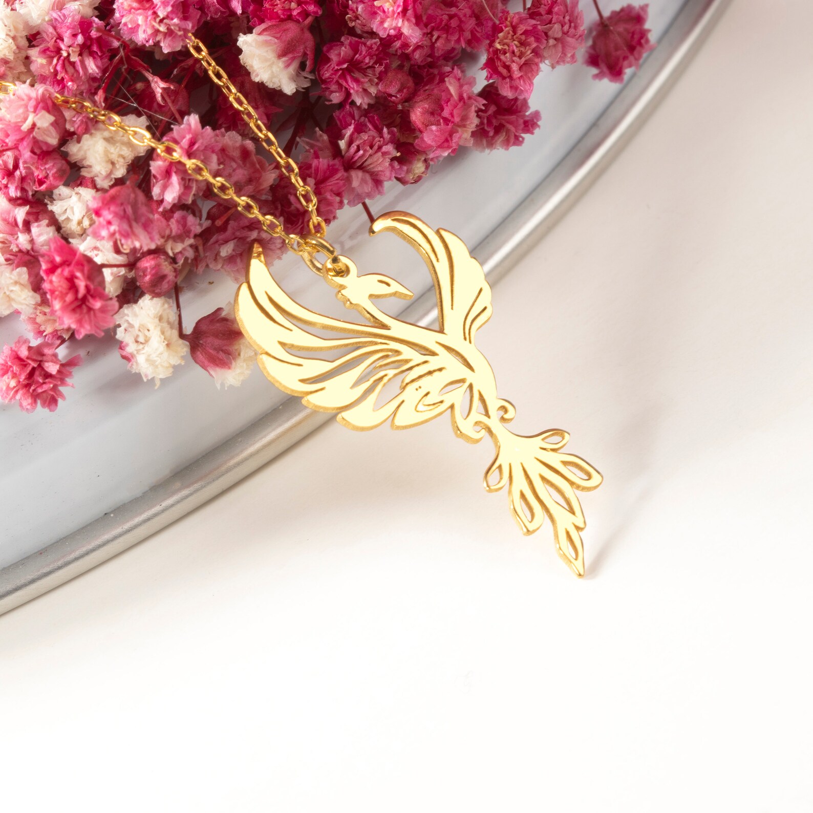 Dainty Phoenix Necklace, Dragon Pendant, Phoenix Charm, Phoenix Rising ...