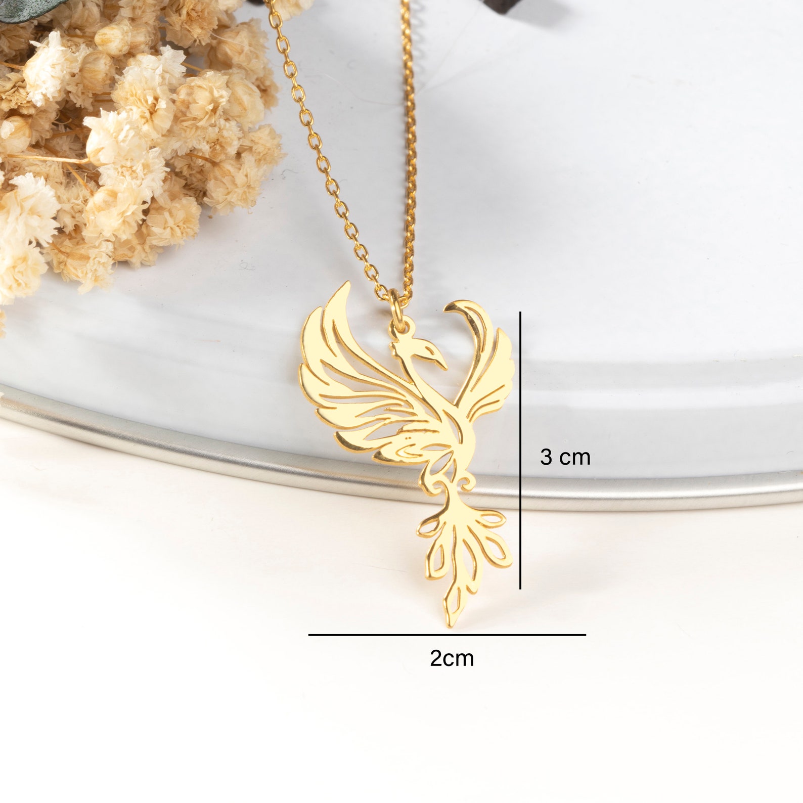 Dainty Phoenix Necklace, Dragon Pendant, Phoenix Charm, Phoenix Rising ...