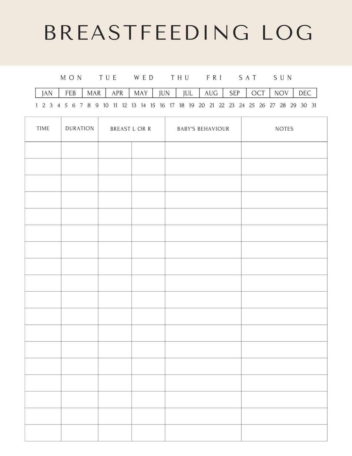 Breastfeeding Log - Baby Breastfeeding Tracker - Digital Download - Pdf ...