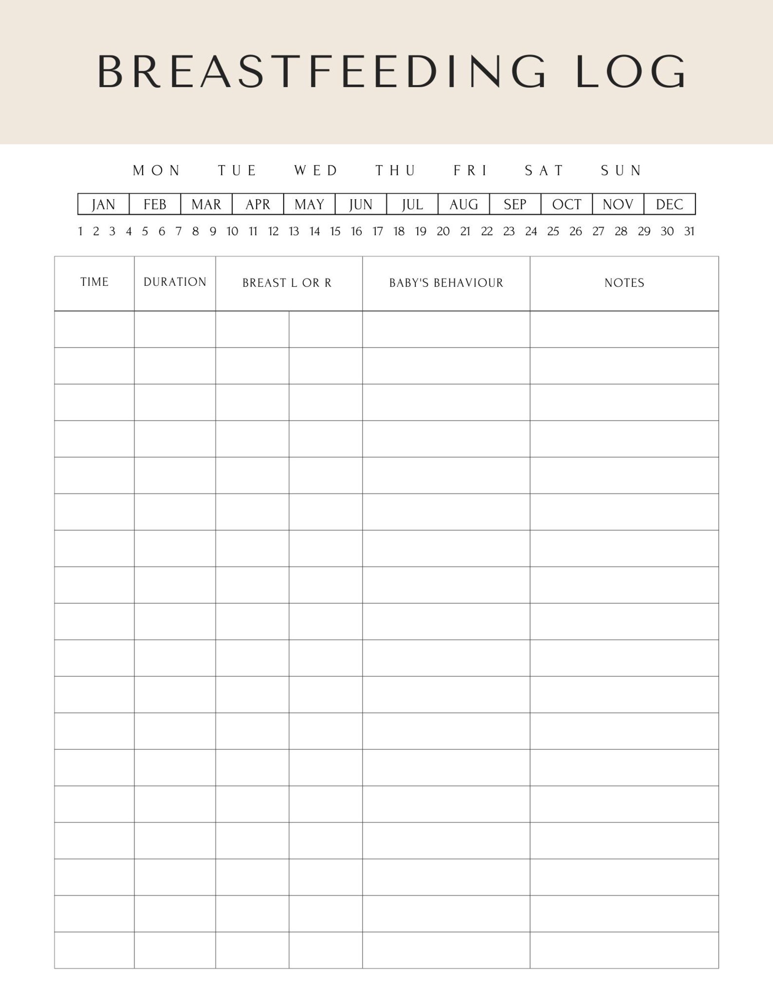 Breastfeeding Log - Baby Breastfeeding Tracker - Digital Download - Pdf ...