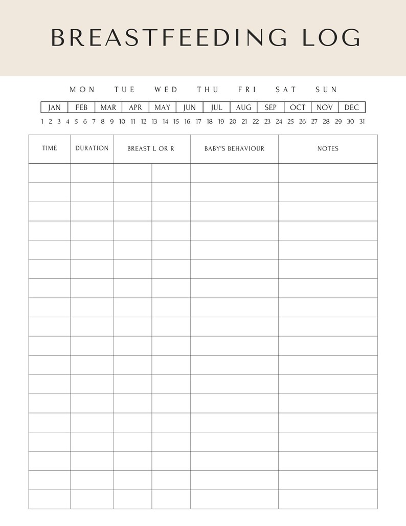 Breastfeeding Log - Baby Breastfeeding Tracker - Digital Download - Pdf ...
