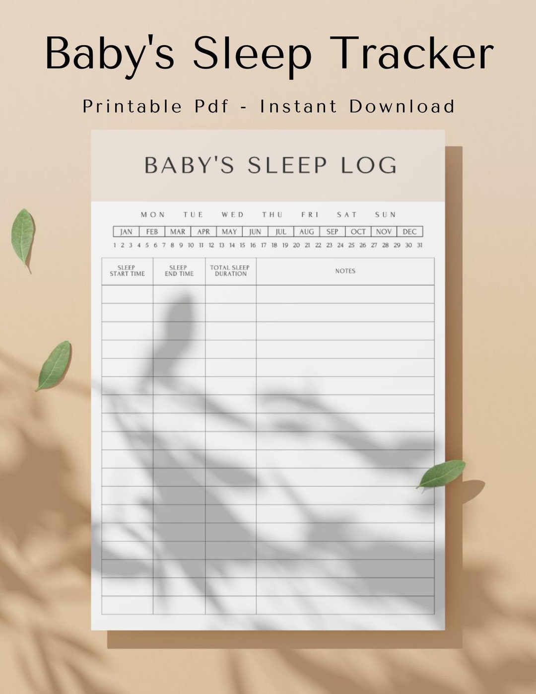 Baby's Sleep Log - Baby Sleeping Tracker - Digital Download - Pdf ...