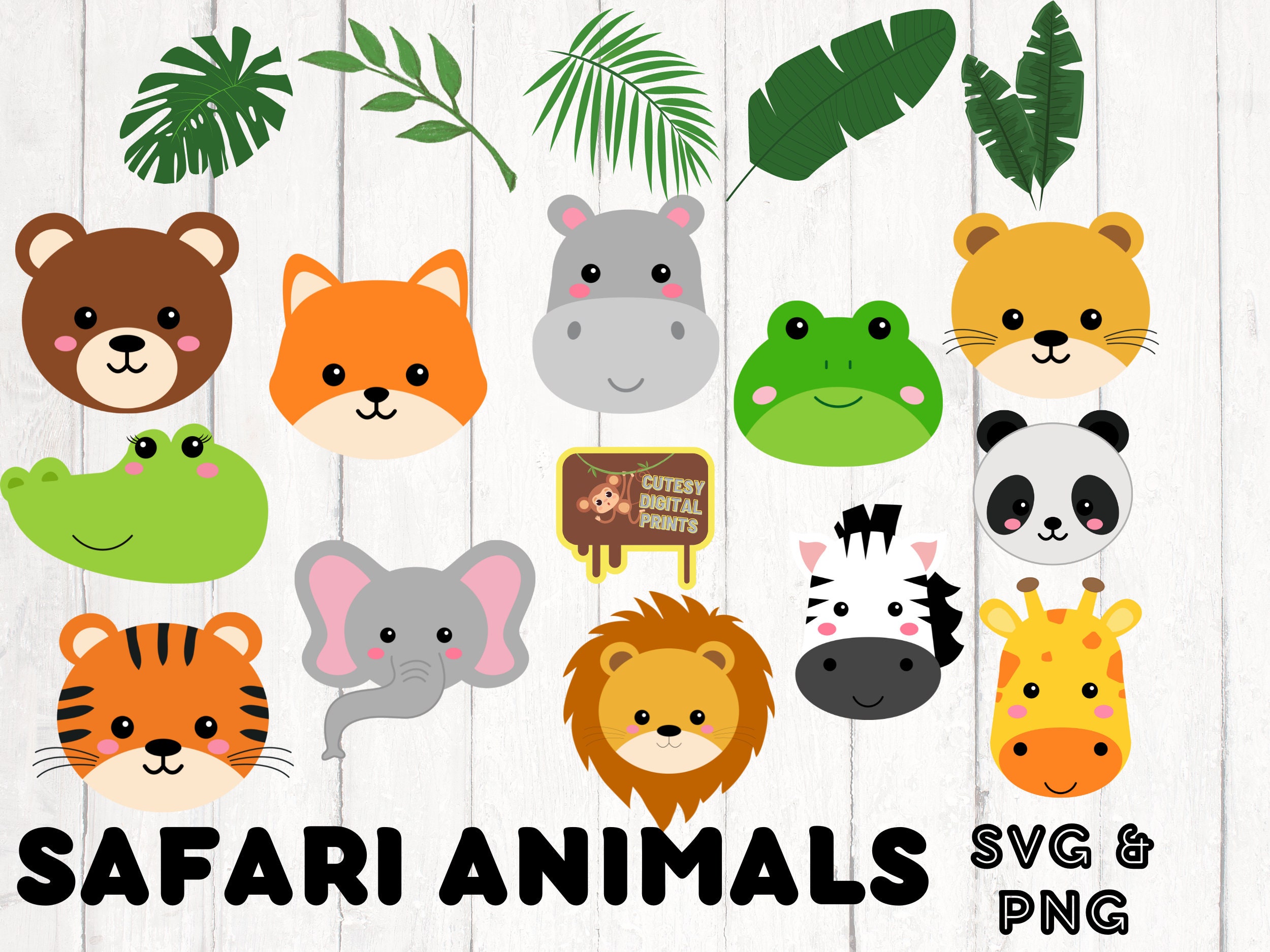 Safari Animal SVG Bundle, Safari Animal PNG, Baby Animal Cut File, Baby ...
