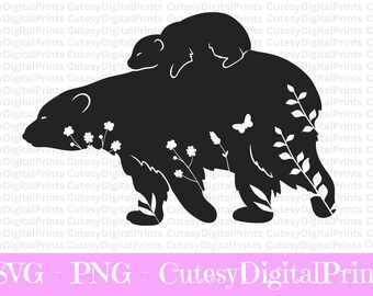 Floral Bear Svg, Mama Bear Svg, Floral Baby Bear, Floral Animal Svg ...