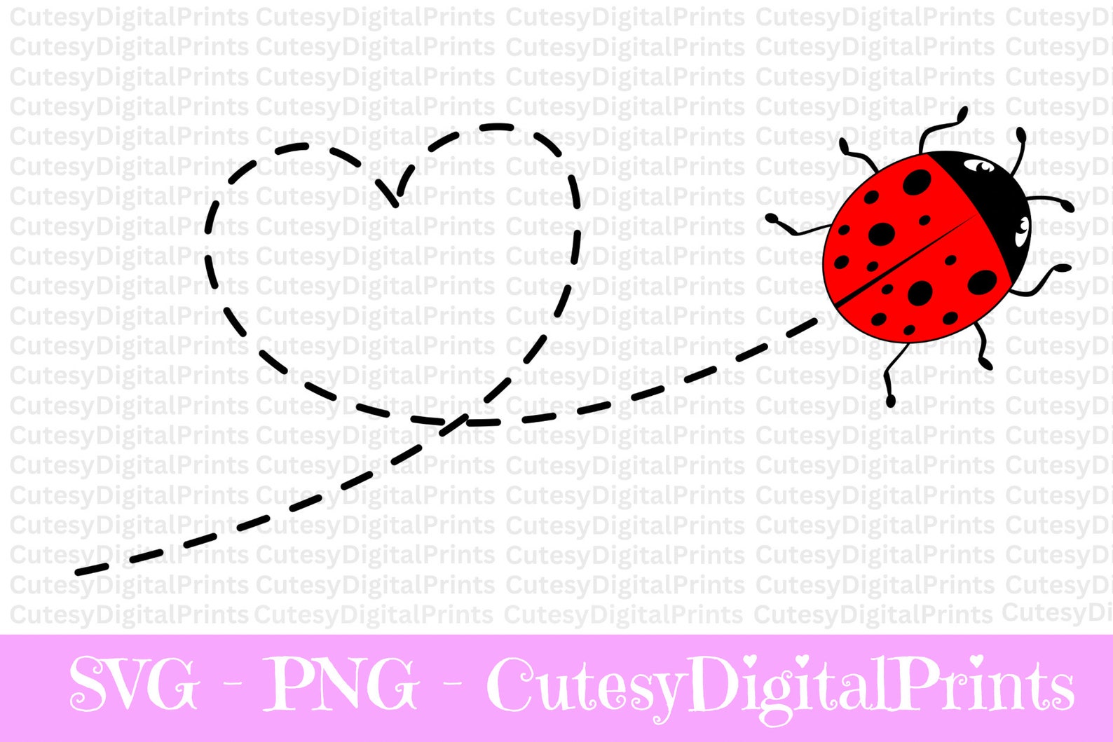 Ladybug Path Heart SVG, Ladybug With Heart SVG, Ladybug Trail Svg ...