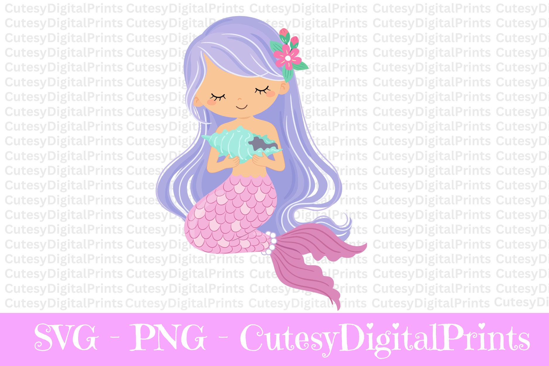 Cute Mermaid SVG, Little Mermaid SVG, Birthday Mermaid Clipart, Cute ...