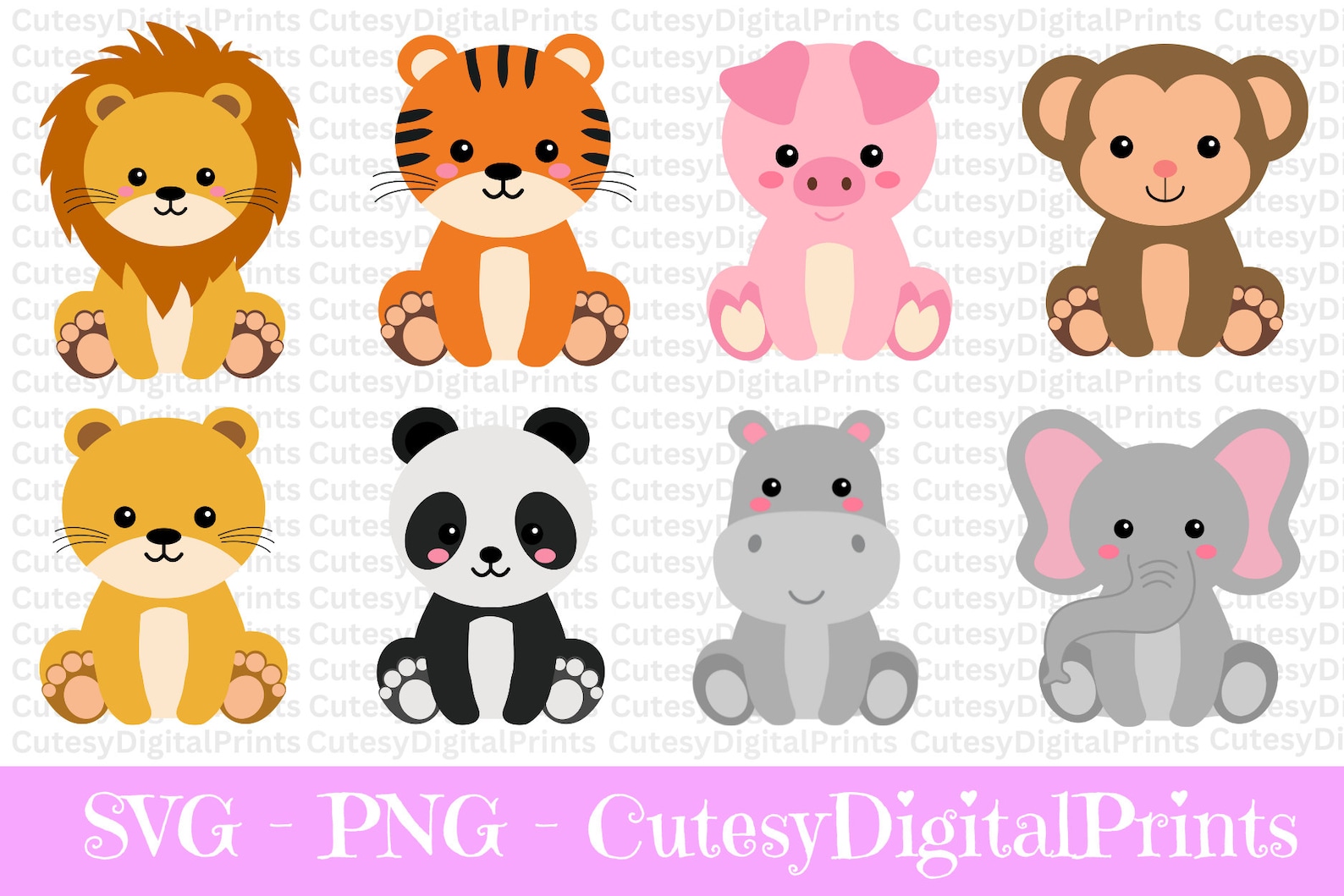 Baby Animal SVG Bundle, Safari Animal PNG, Baby Animal Cut File, Baby ...