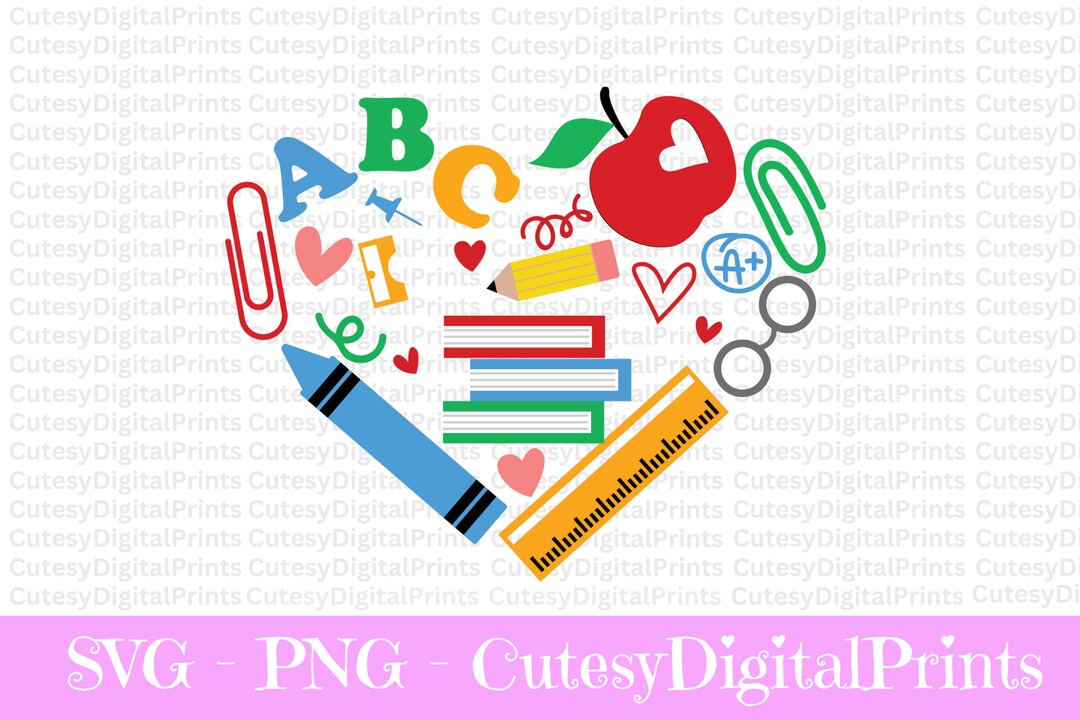 Teacher Heart SVG, School Supplies Clip Art (digital Download) - Etsy