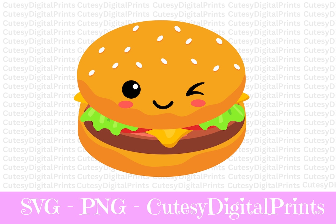 Cute Burger Svg, Kawaii Hamburger Svg, Cute Cheeseburger Svg, Kawaii ...