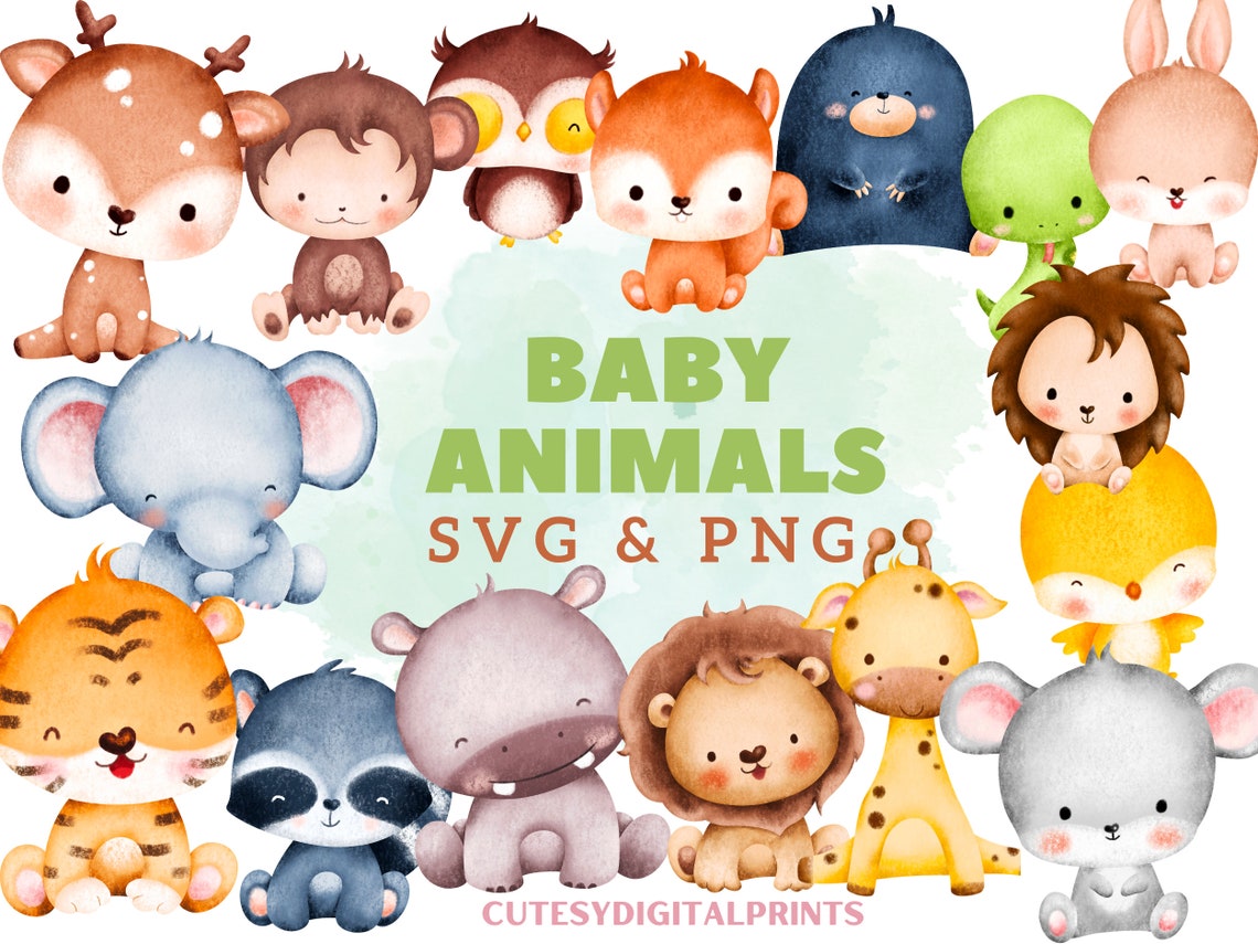 Baby Animal SVG Bundle, Safari Animal PNG, Baby Animal Cut File, Baby ...