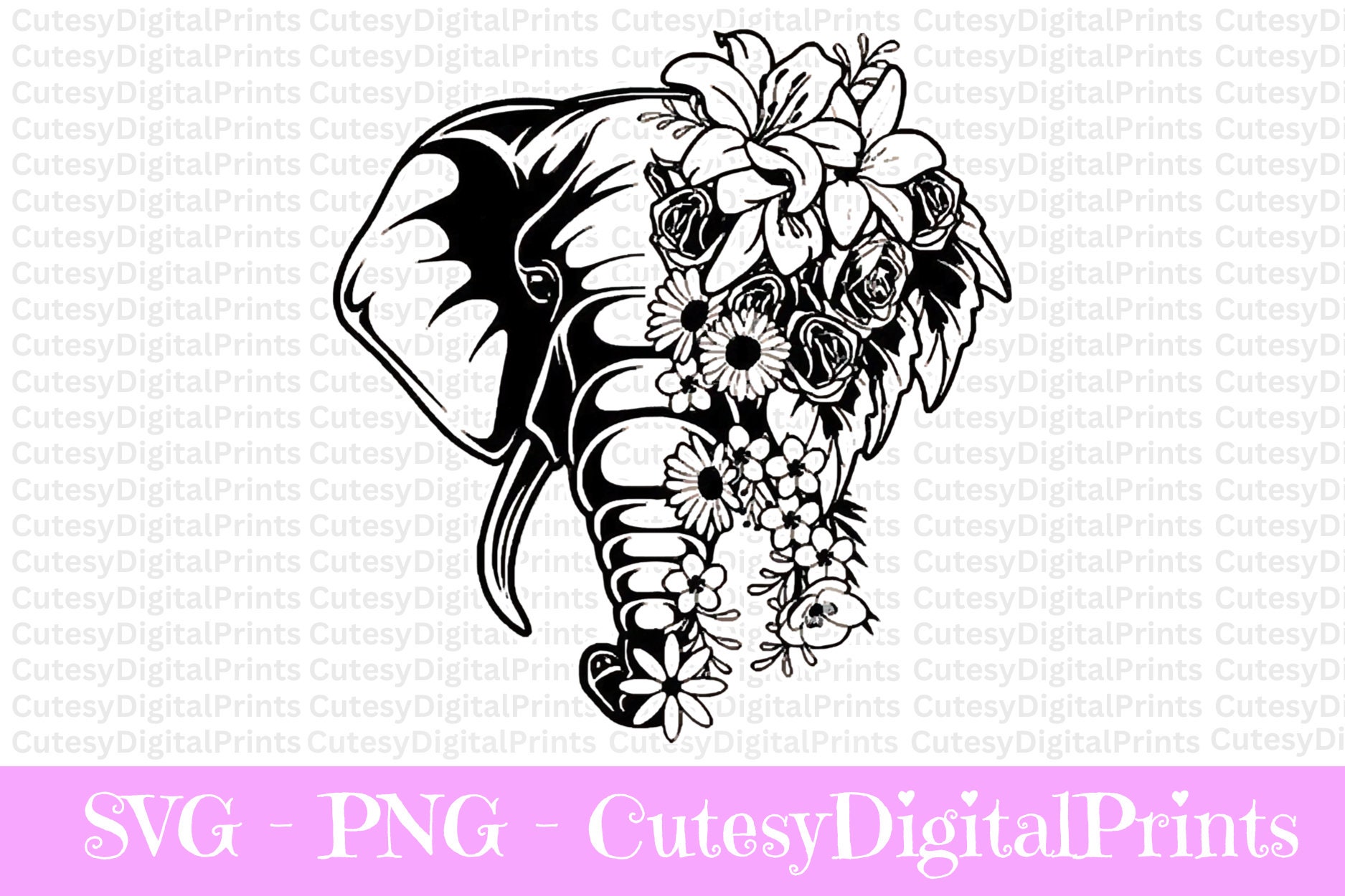 Floral Elephant Svg, Elephant Svg ,flower Elephant Svg, Floral Animal ...