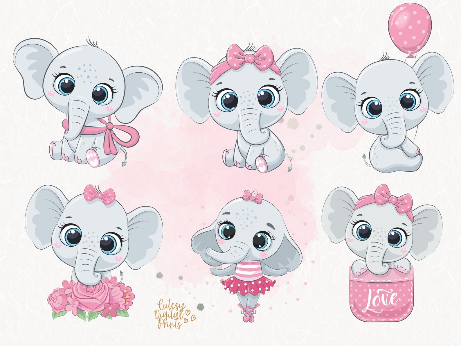Cute Elephant Nursery Svg Bundle, Pink Elephant Svg, Baby Girl Clipart ...