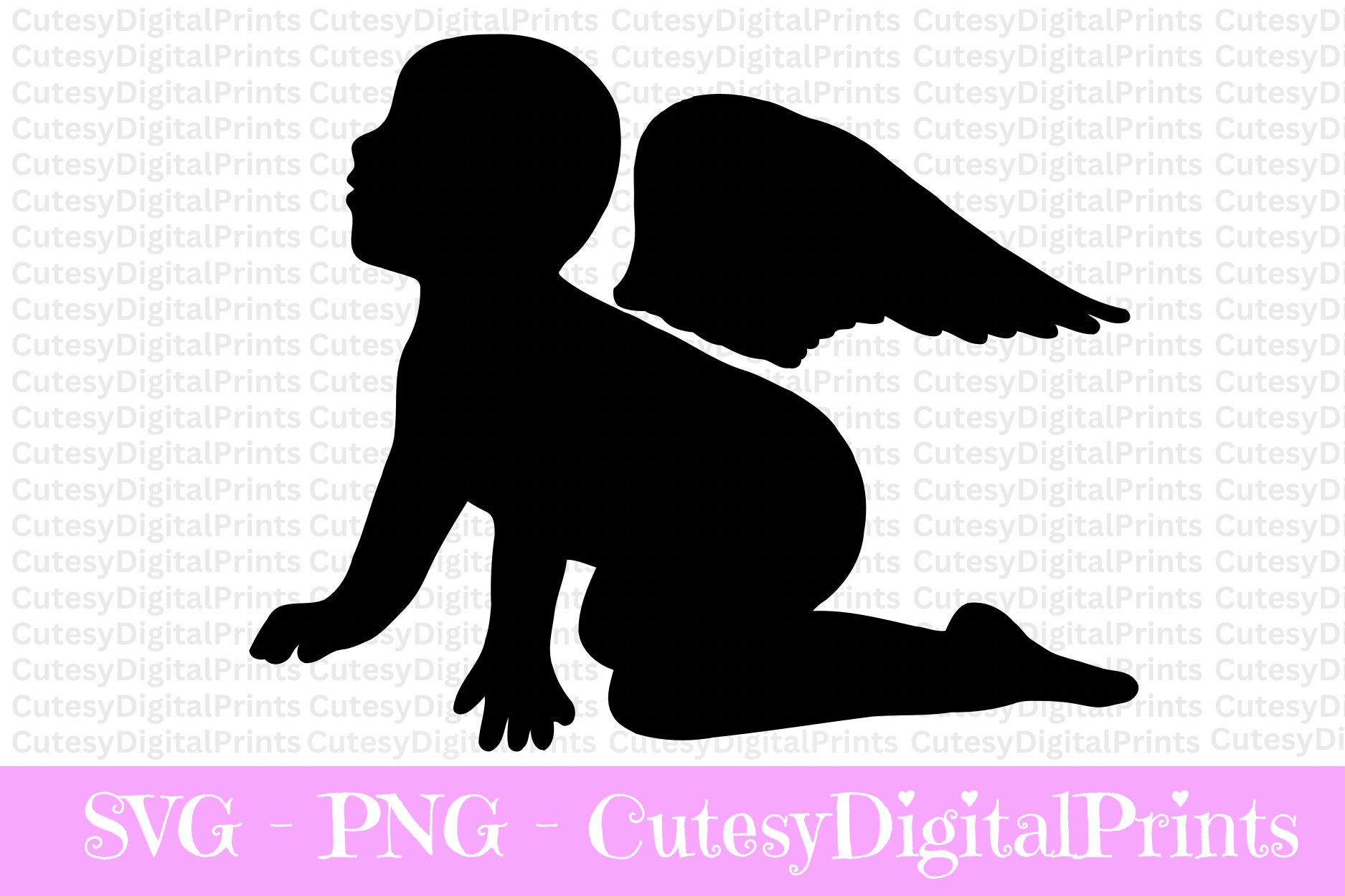 Baby Angel Svg, Baby With Angel Wings, Baby Angel Silhouette, Baby ...