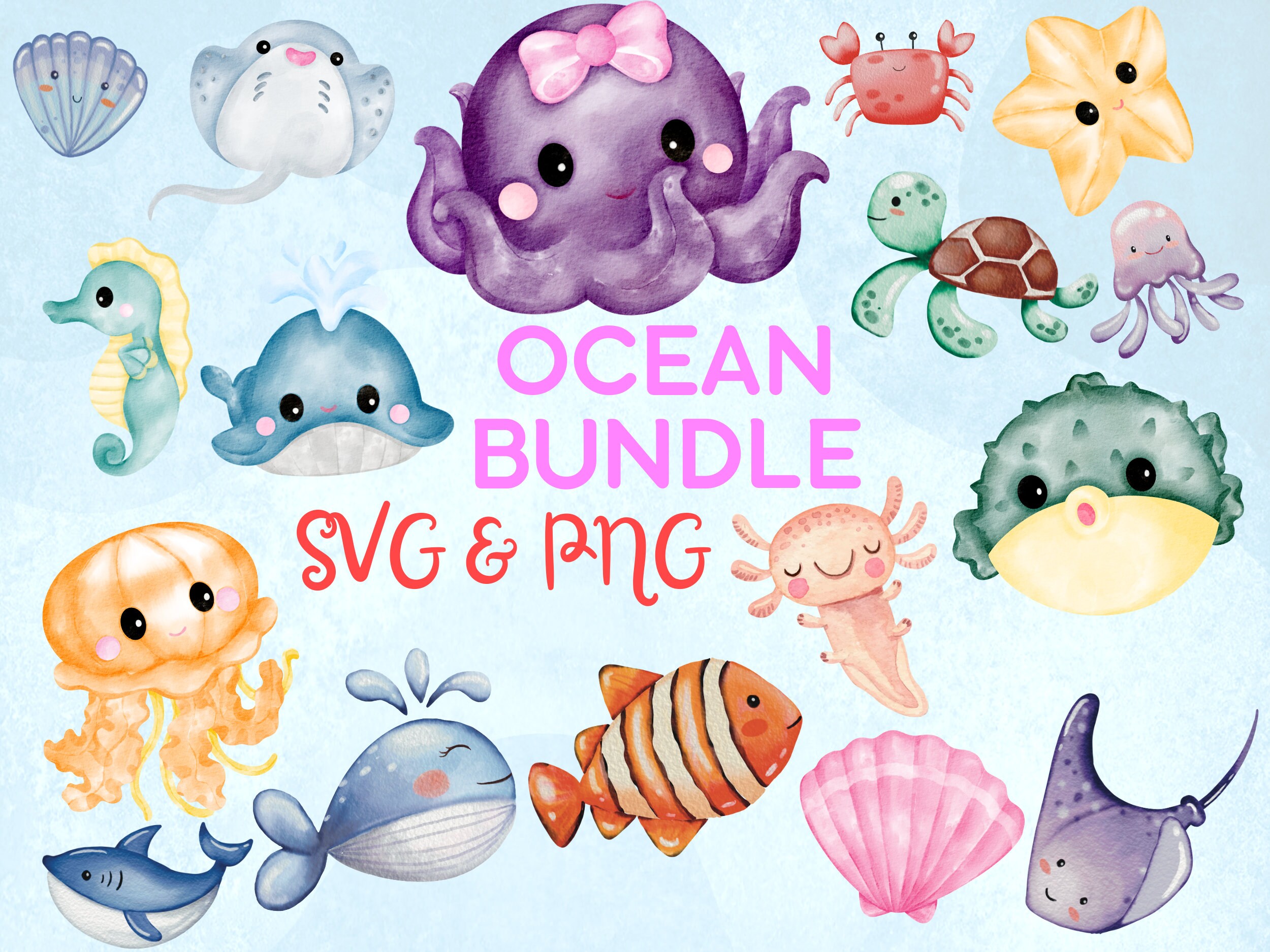 Ocean Animals Svg Bundle, Sea Animals Svg, Ocean Animals Clipart, Fish ...