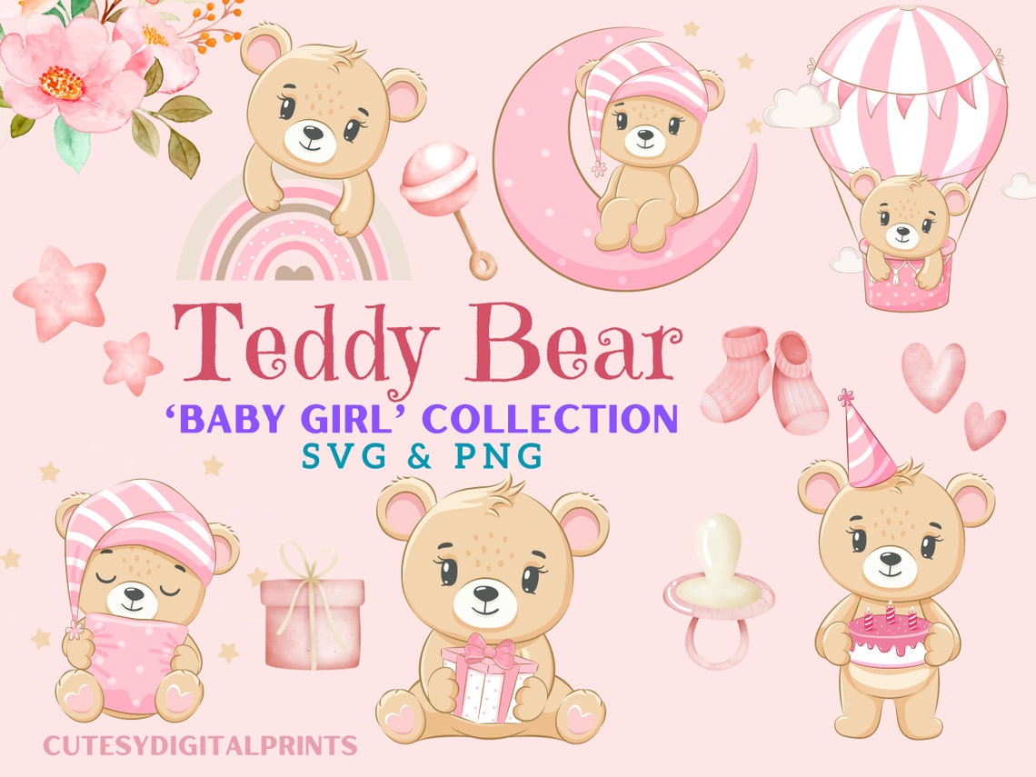 Teddy Bear Nursery Svg Bundle Pink Bear Svg Baby Girl - Etsy