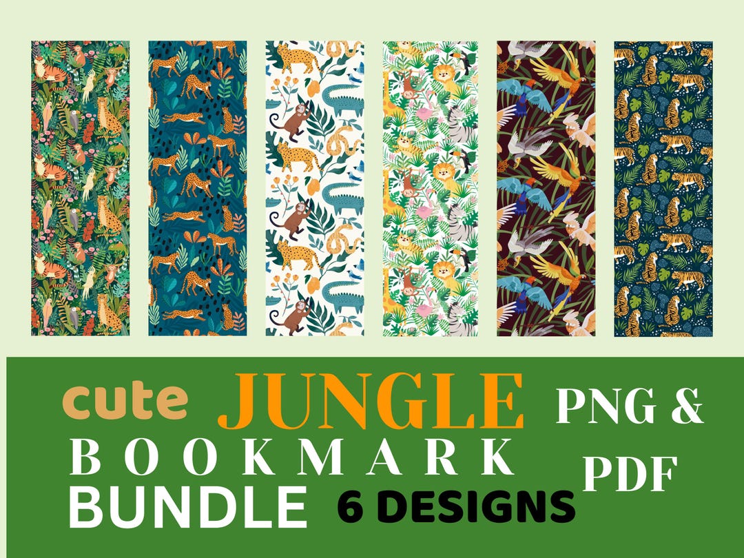 6 Cute Printable Jungle Animals Bookmark | PDF & PNG Bookmark Files ...