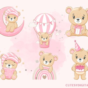 Teddy Bear Nursery Svg Bundle, Pink Bear Svg, Baby Girl Clipart, Baby ...