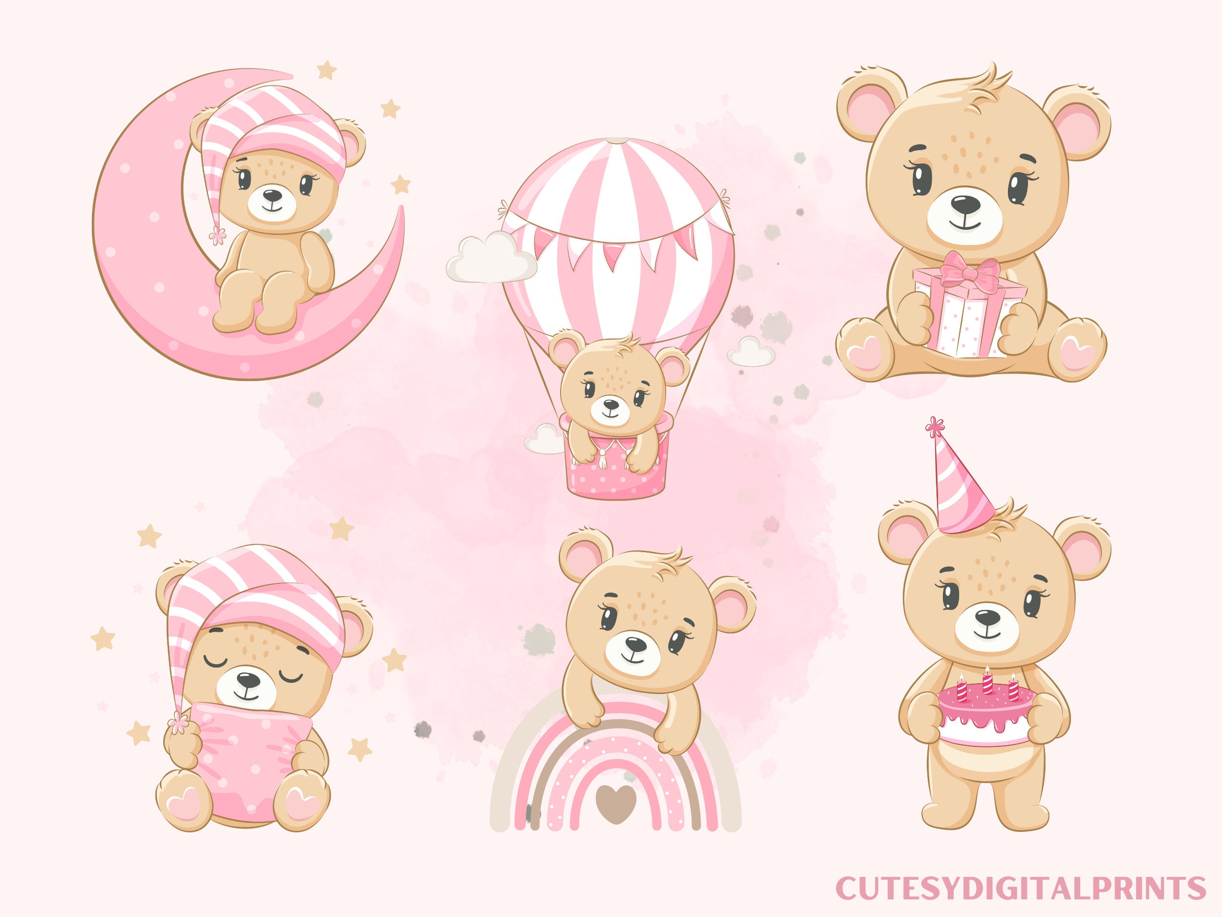 Teddy Bear Nursery Svg Bundle, Pink Bear Svg, Baby Girl Clipart, Baby ...