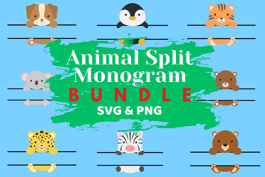 Cute Animal Split Monogram Bundle SVG | Adorable Animal Svgs for ...