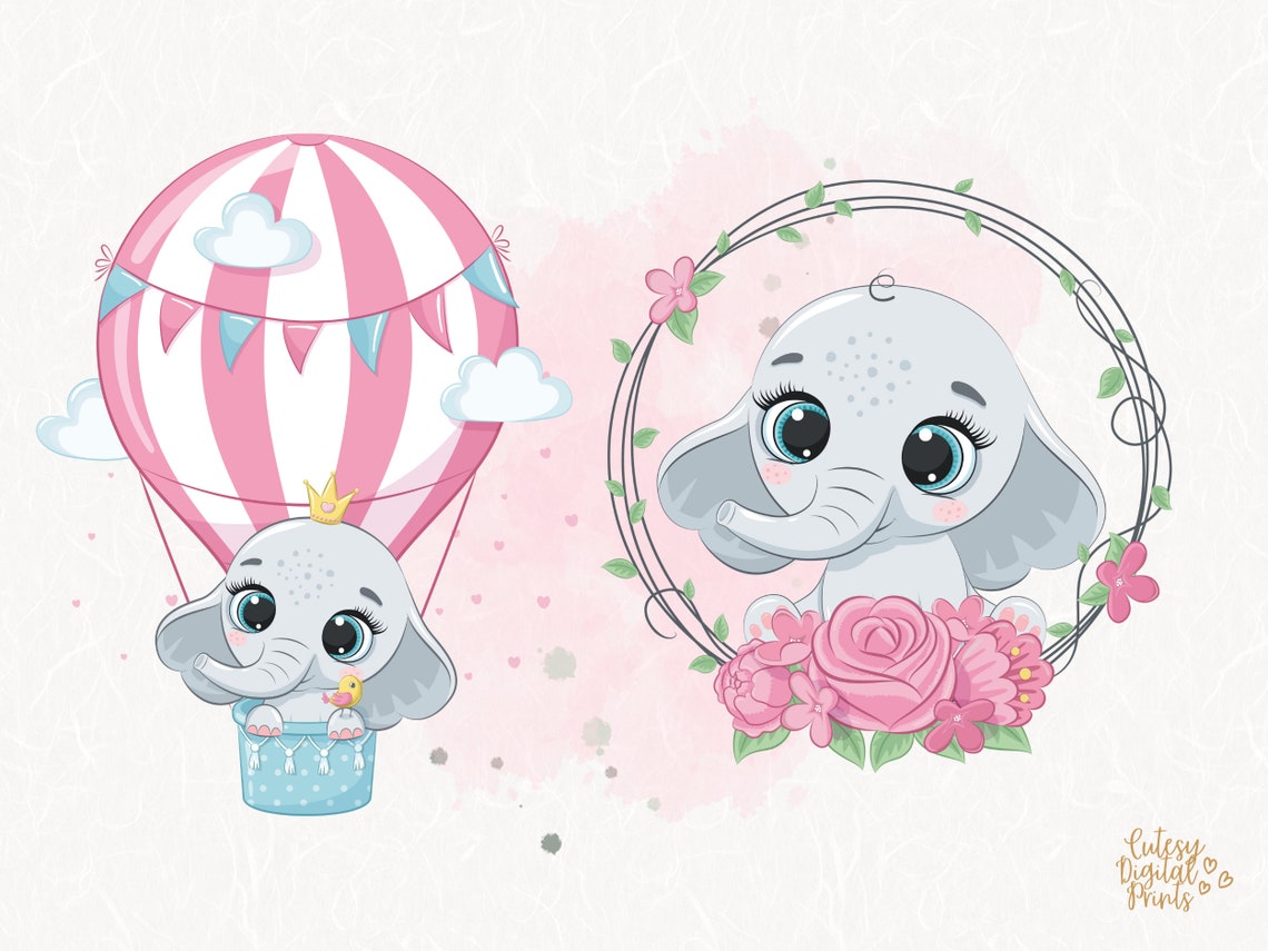 Cute Elephant Nursery Svg Bundle, Pink Elephant Svg, Baby Girl Clipart ...