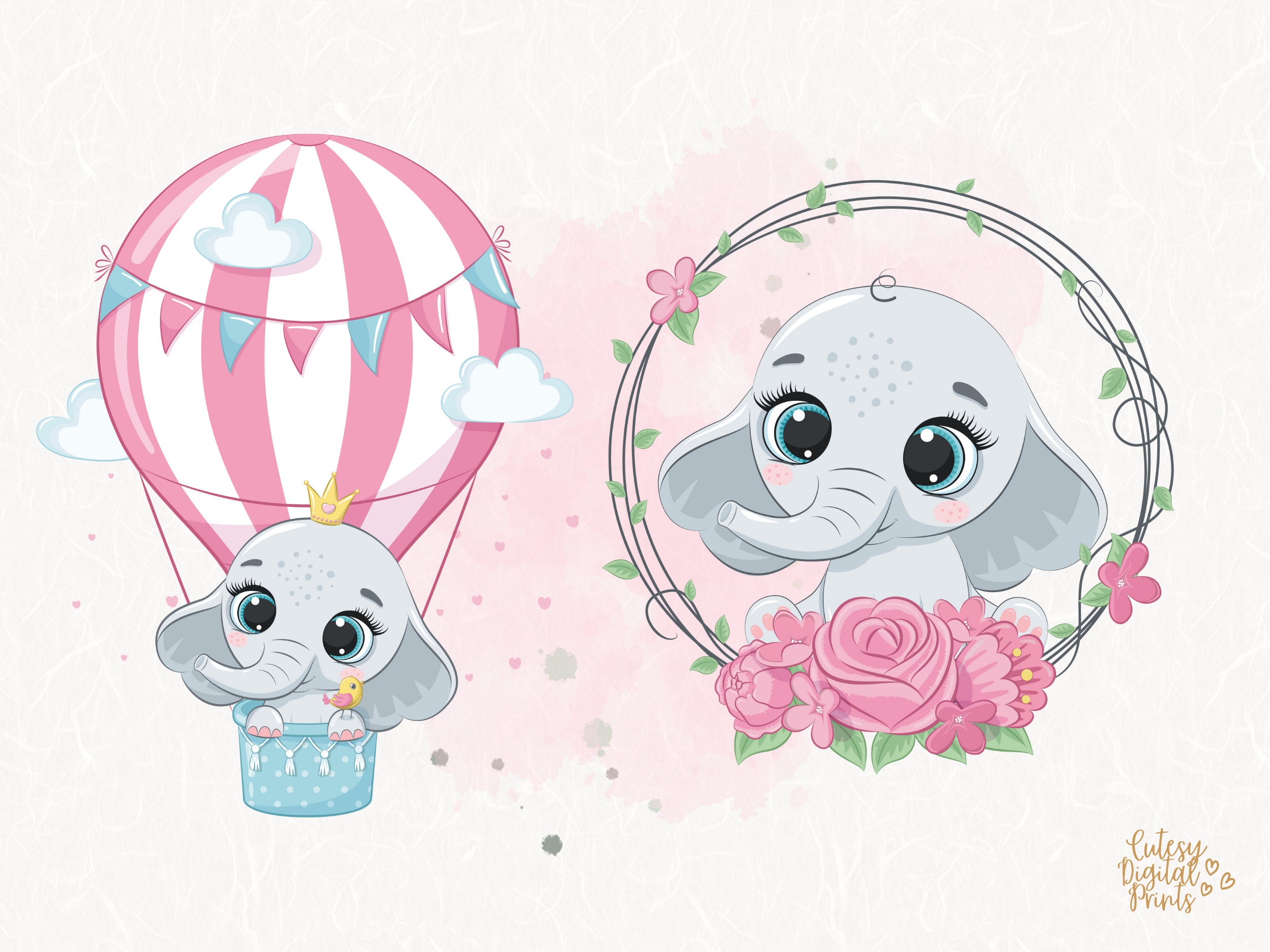 Cute Elephant Nursery Svg Bundle, Pink Elephant Svg, Baby Girl Clipart ...