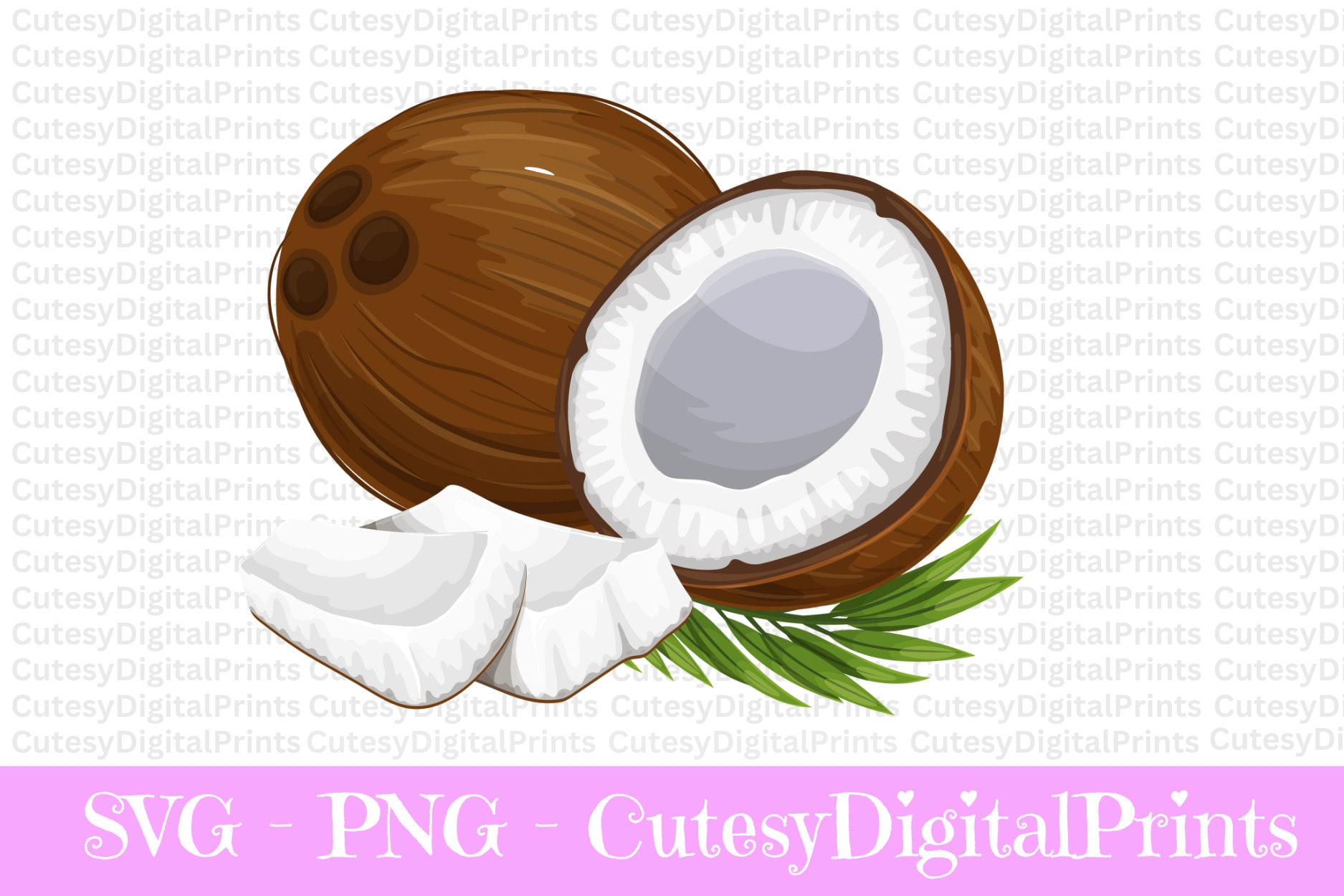 Coconut SVG Files, Coconut Png, Kawaii Fruit SVG Cut Files, Tropical ...