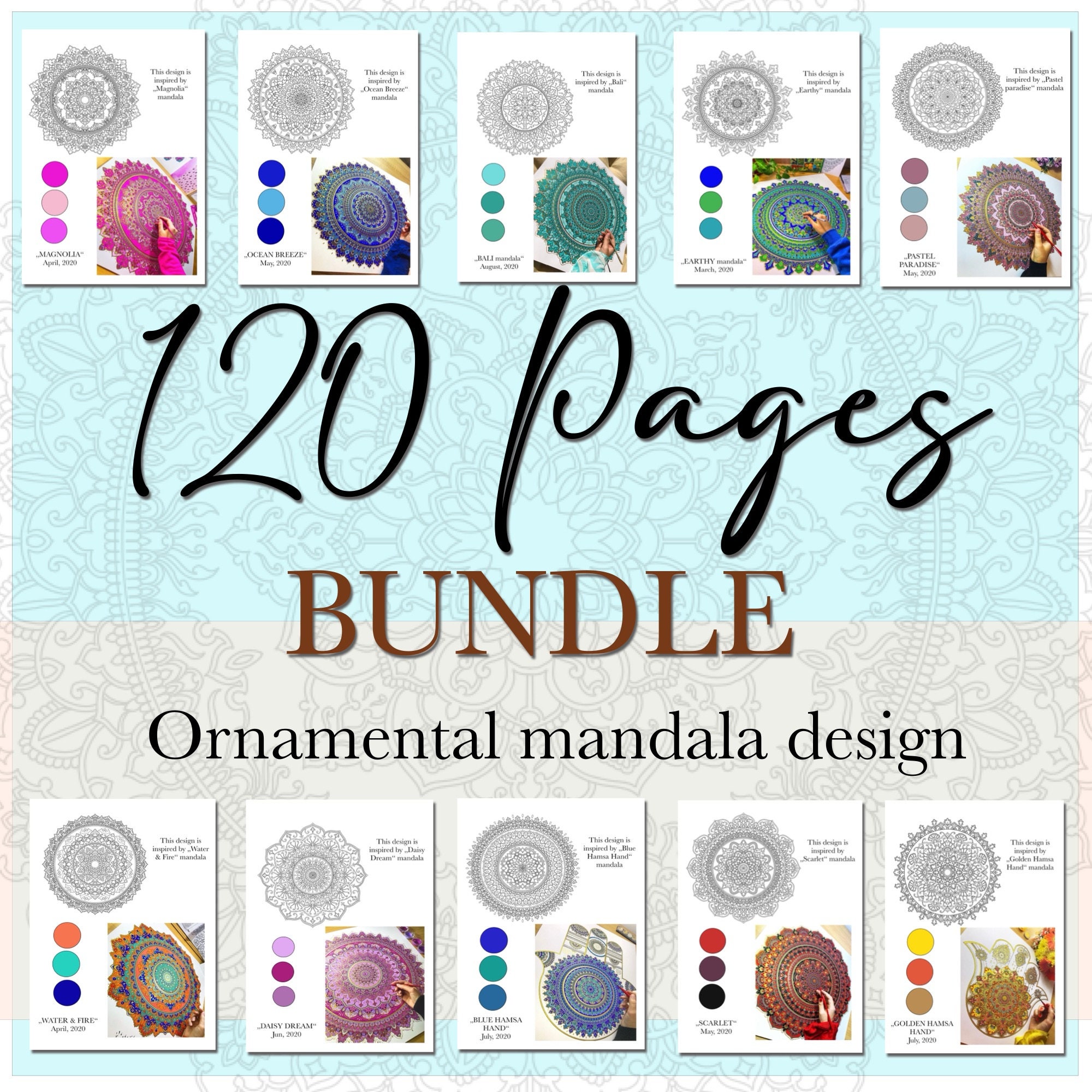 120 Pages Bundle, Ornamental Mandala Designs , 10 Printable Ebooks ...