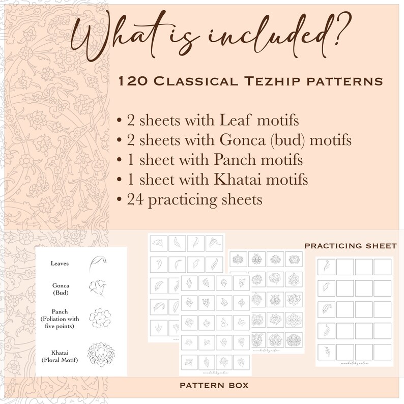 120 Patterns for Classical Tezhip, Printable Sheets, PDF Pattern Box ...
