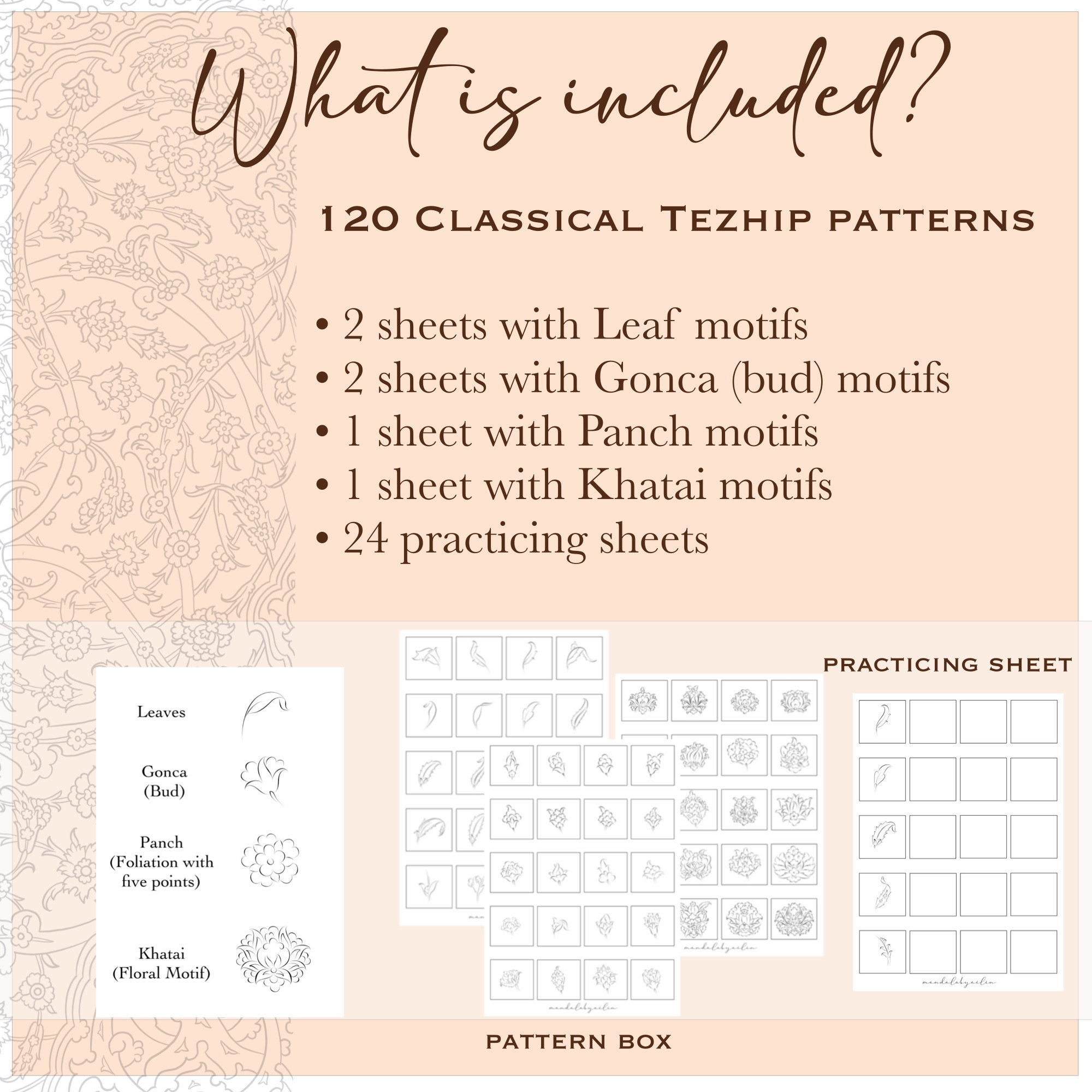 120 Patterns for Classical Tezhip, Printable Sheets, PDF Pattern Box ...