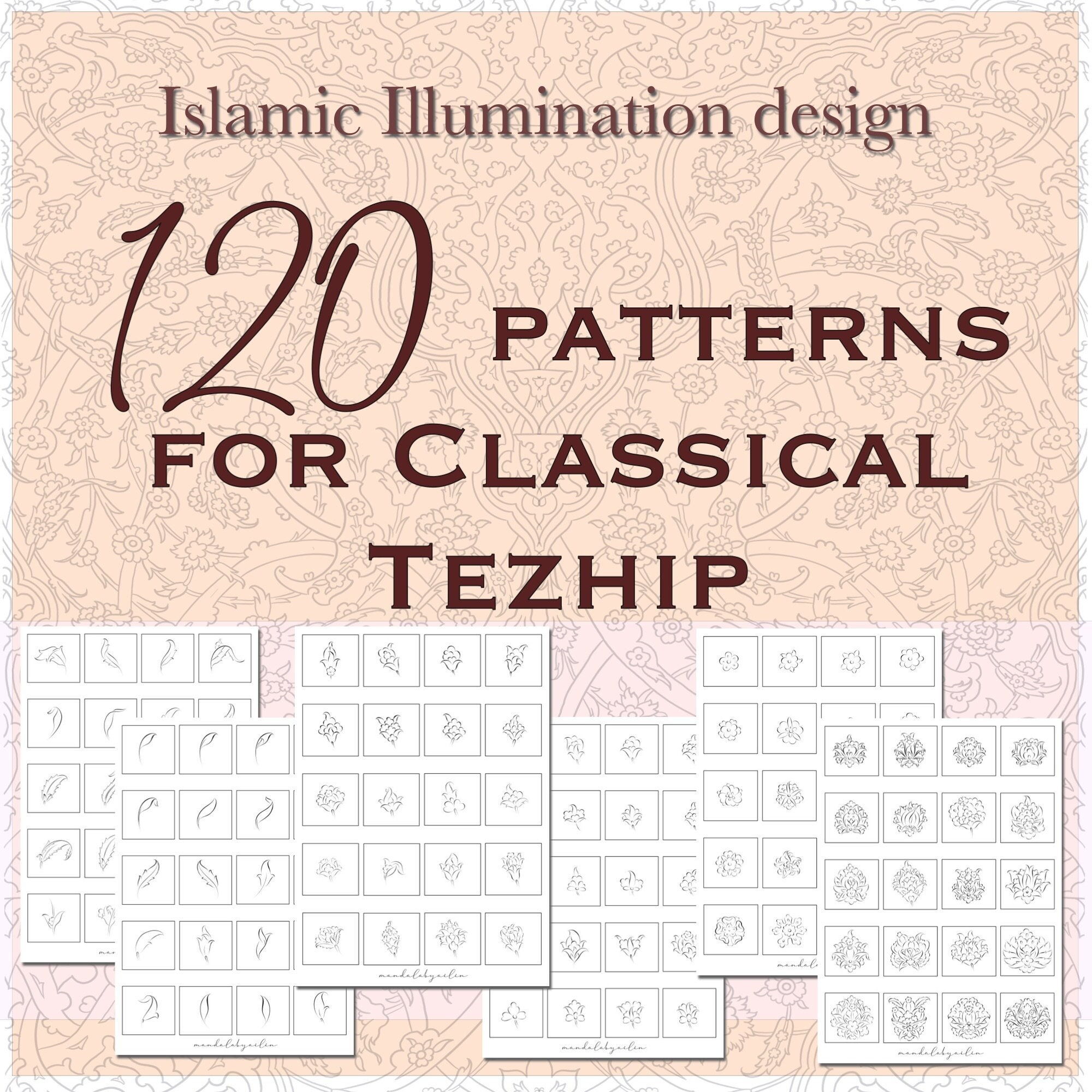 120 Patterns for Classical Tezhip, Printable Sheets, PDF Pattern Box ...