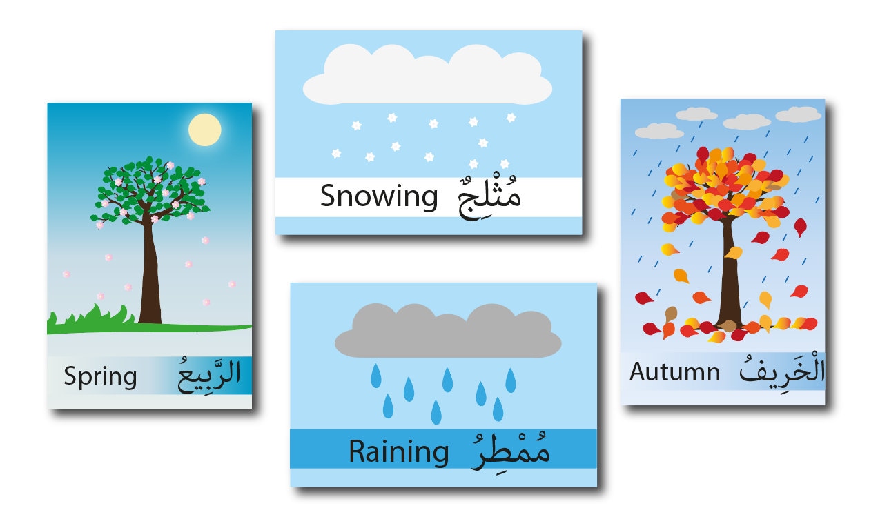 Arabic Seasons & Weather Flashcards. Children's Cards. Learn Arabic for ...
