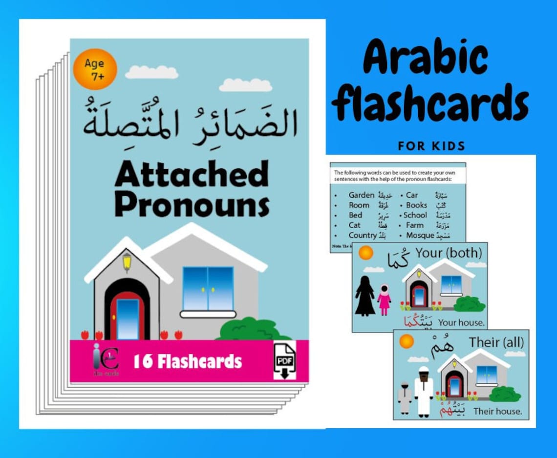 Arabic Attached Pronoun Flashcards. Learn Arabic for Kids. Children's ...