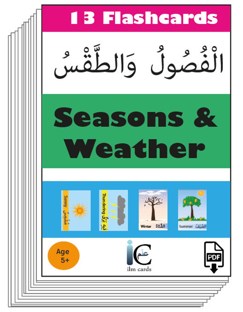 Arabic Seasons & Weather Flashcards. Children's Cards. Learn Arabic for ...