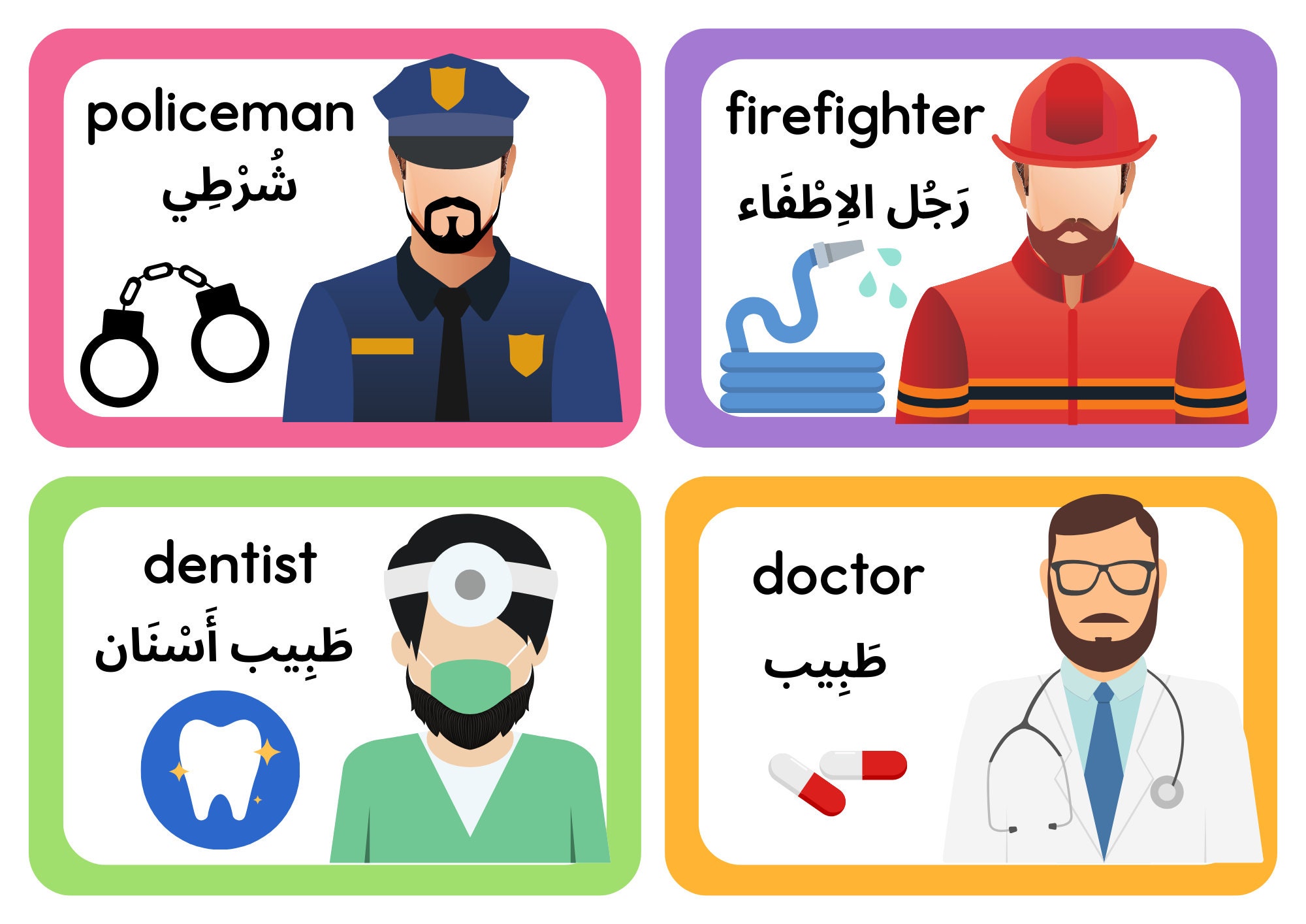 Occupations Flashcards, Jobs, Arabic and English Flashcards. تعلم ...