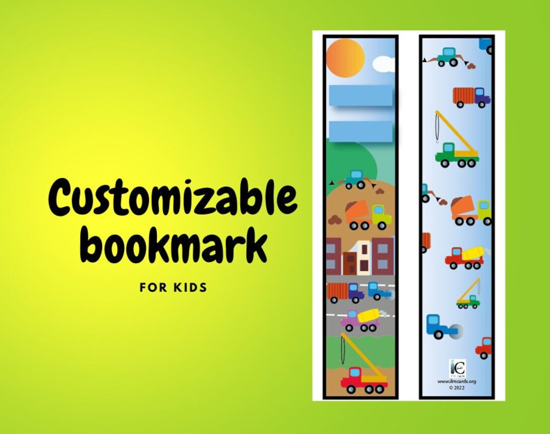 Trucks Bookmark for Boys. Customizable Bookmark for Children, Kids. Add ...